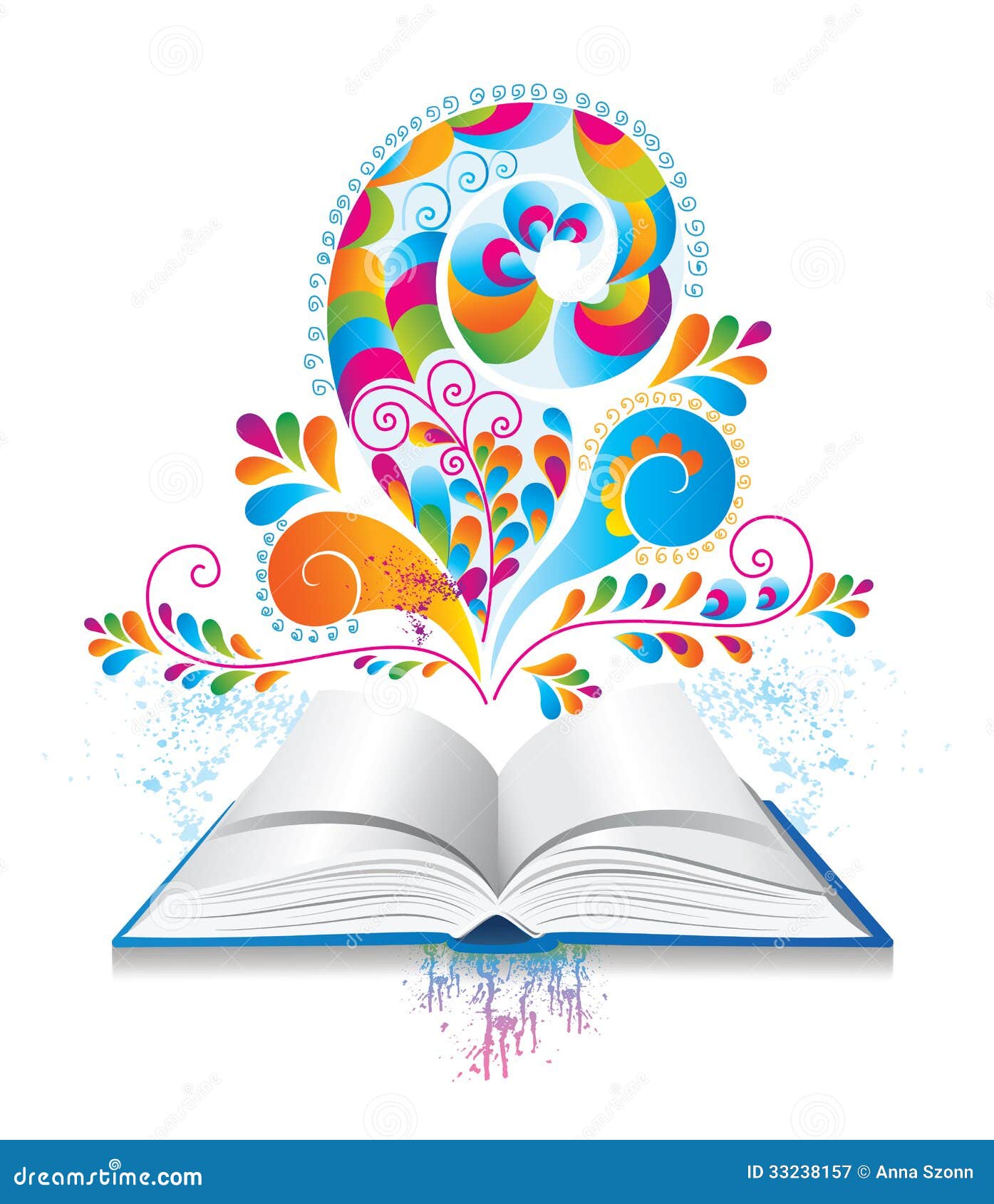 Open Book with Color Splash and Curl. Stock Vector - Illustration of ...