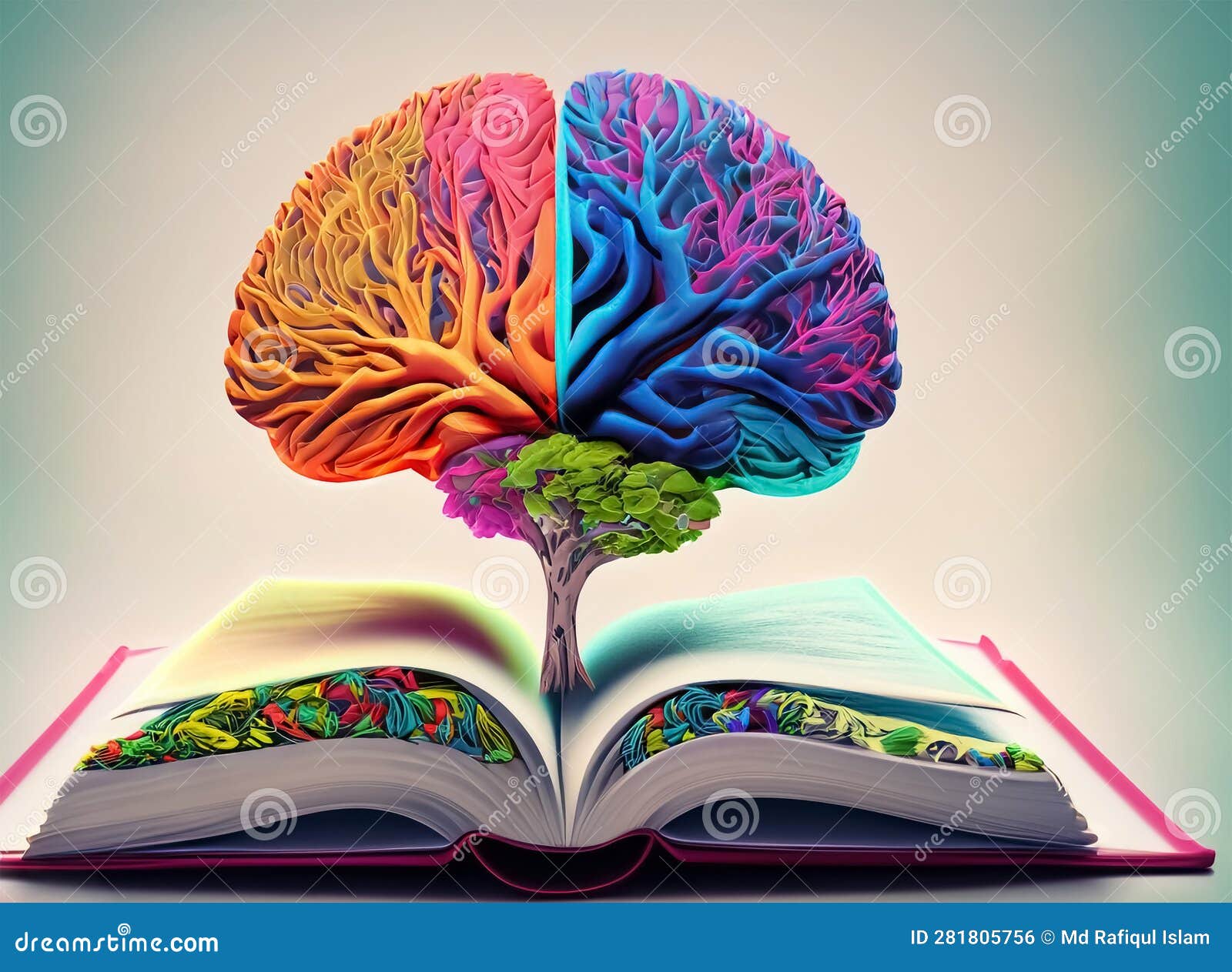 Open Book with a Colorful Creative Tree Brain in it Isolated on Clean ...