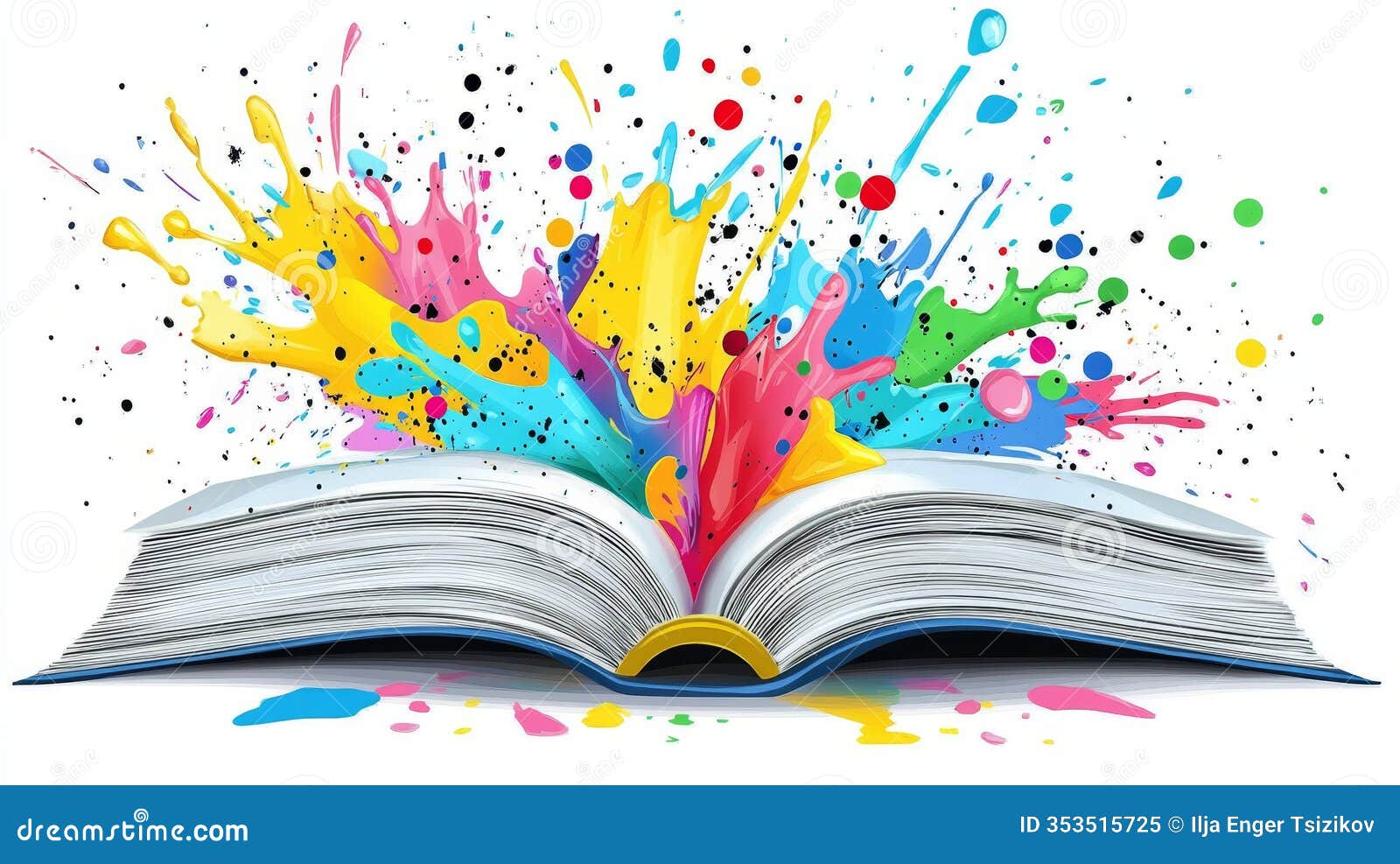Open Book with Colorful Paint Splash Exploding, Imaginative Story and ...