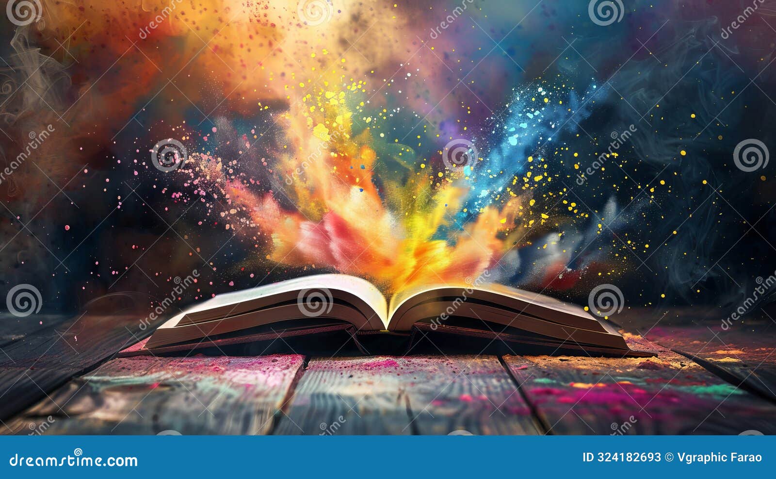 Open Book with Colorful Powder Explosion, Creative Concept Stock Image ...
