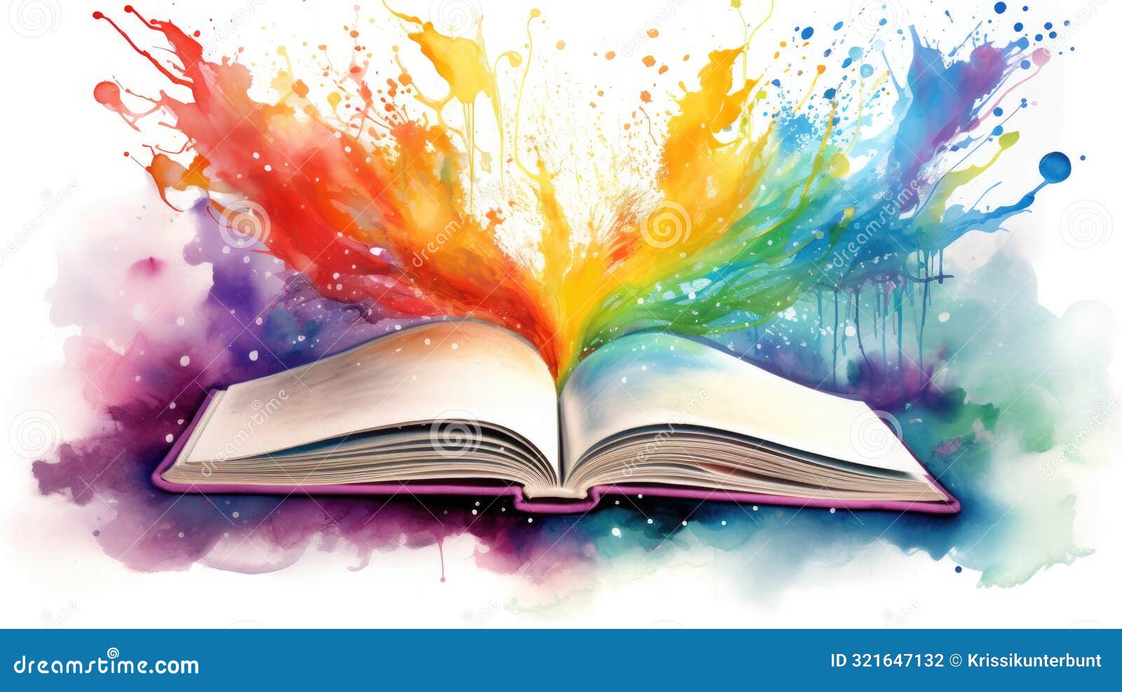 Open Book With Colorsplash Watercolor AI Generated Royalty-Free Cartoon ...