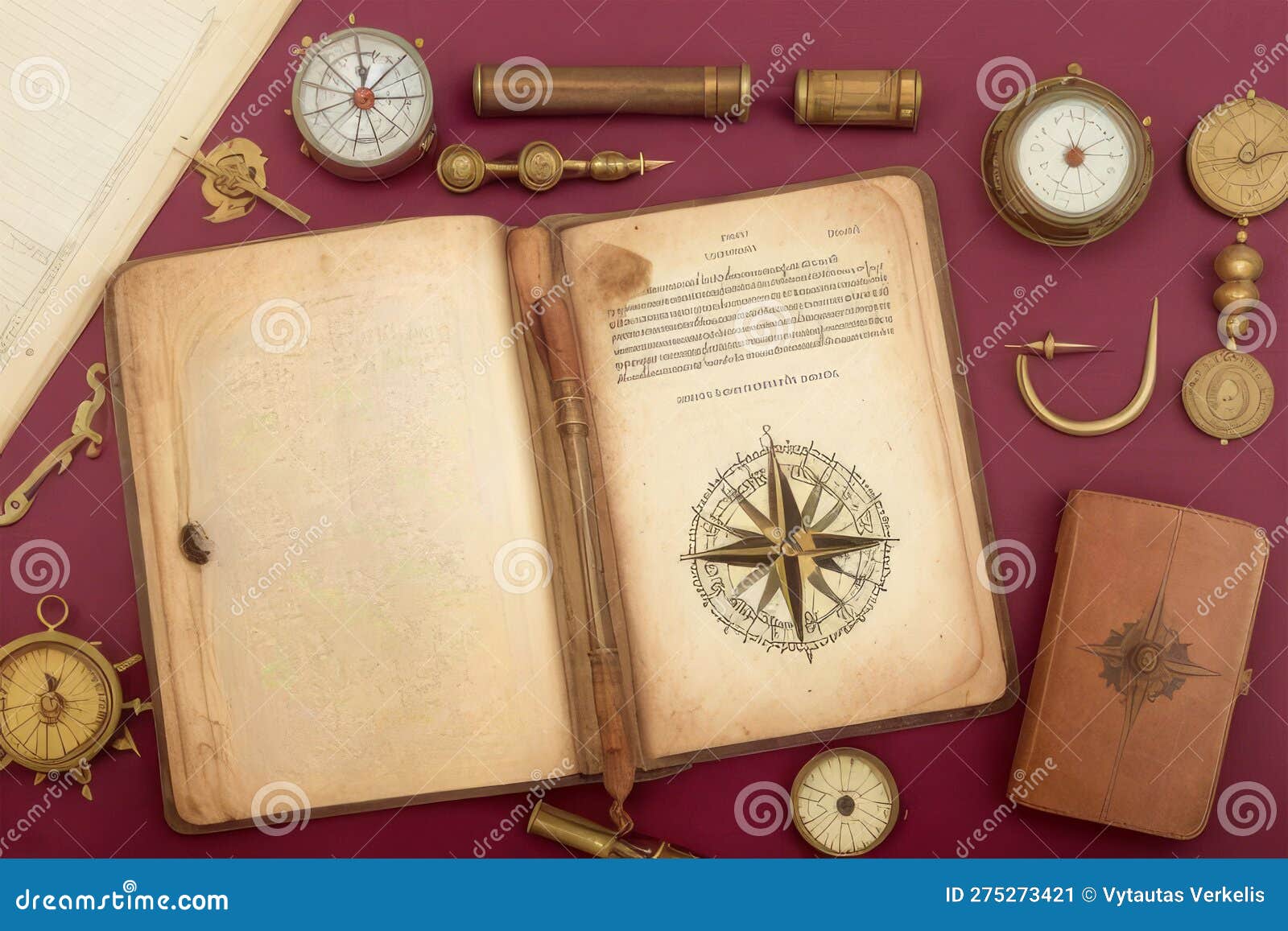 An Open Book with an American Flag and Compass on Top Stock ...