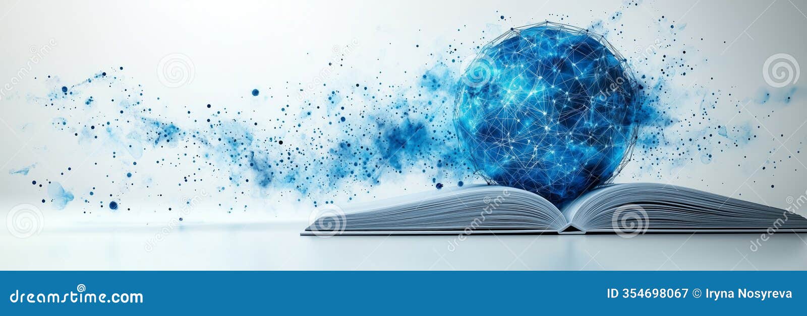 Open Book Creating Digital World with Connected Dots Sphere Above it ...