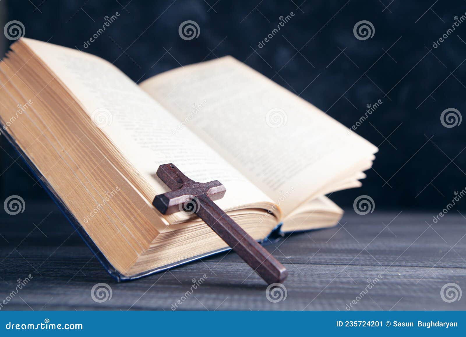Open Book and Cross on the Table Stock Image - Image of religion ...