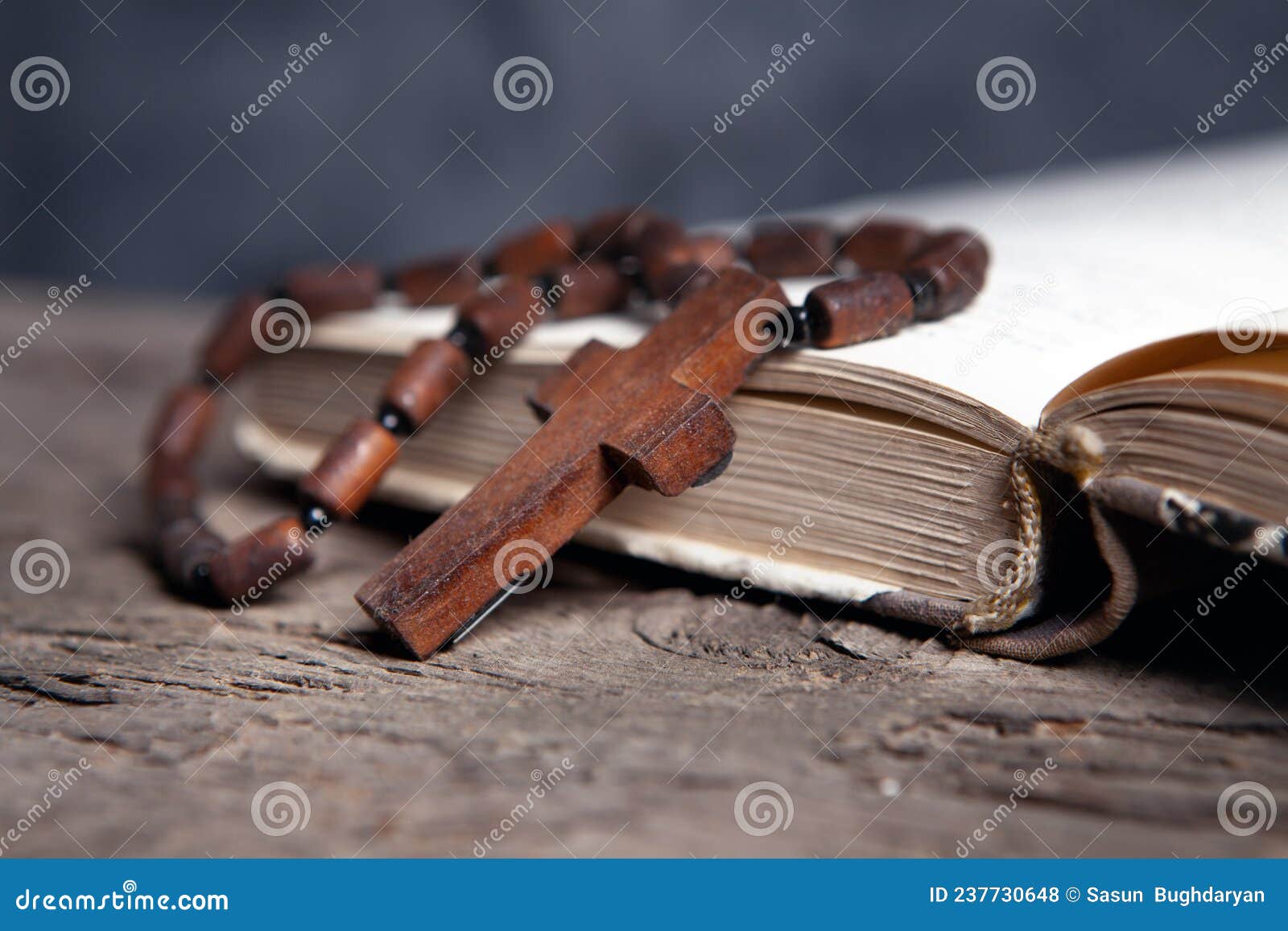 Open Book and Cross on the Table Stock Photo - Image of rosary, symbol ...