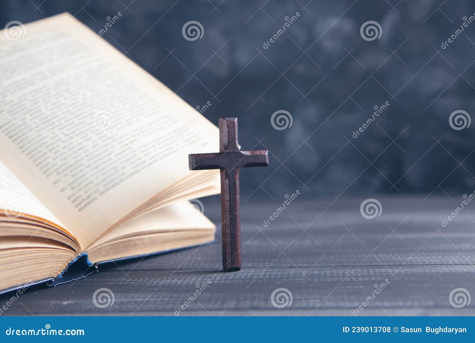 Open Book and Cross on the Table Stock Photo - Image of faith, bible ...