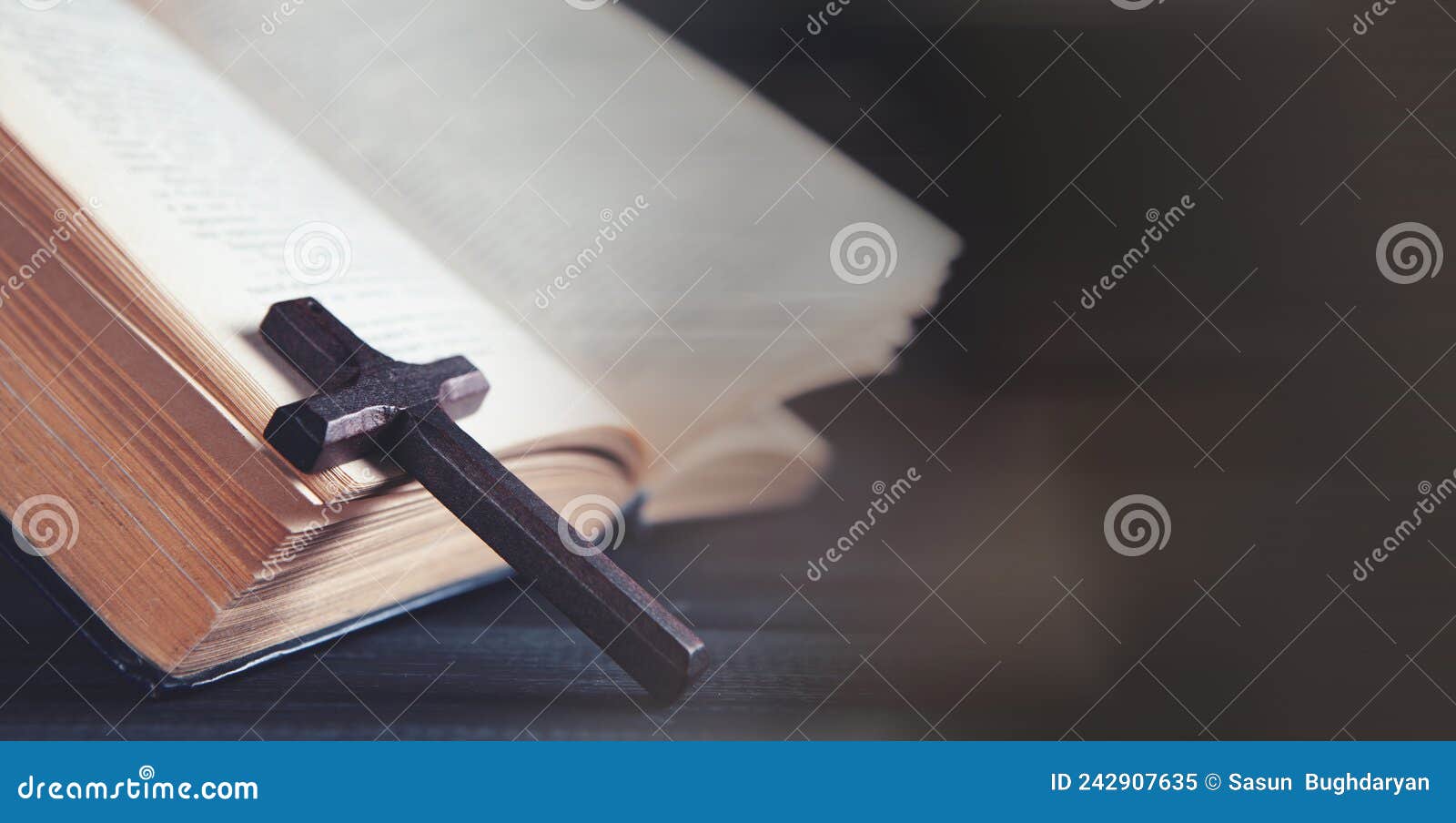 Open Book and Cross on the Table Stock Image - Image of wooden, faith ...