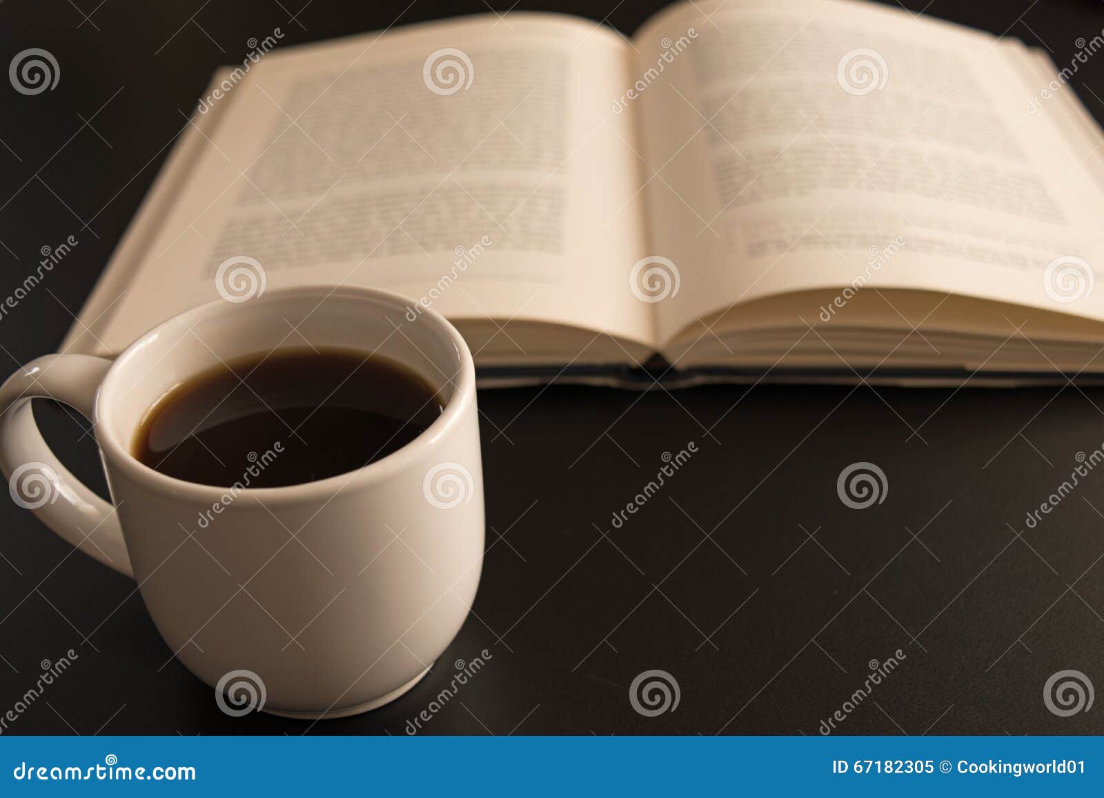 Open Book with a Cup of Coffee at the Black Table Stock Image - Image ...