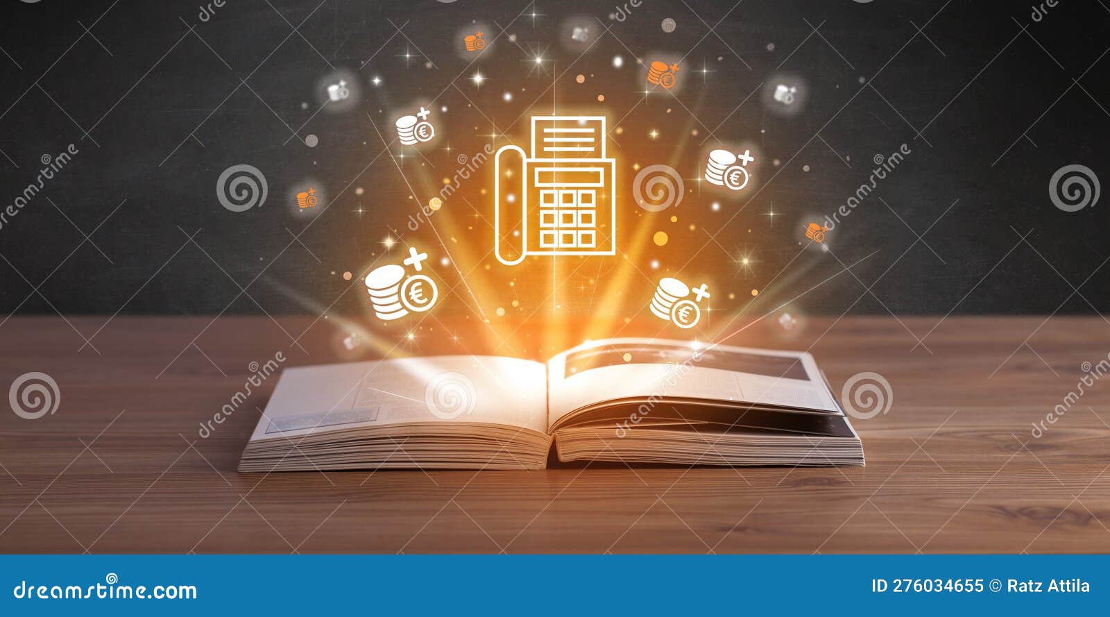 Open Book with Currency Icons Above Stock Image - Image of computer ...