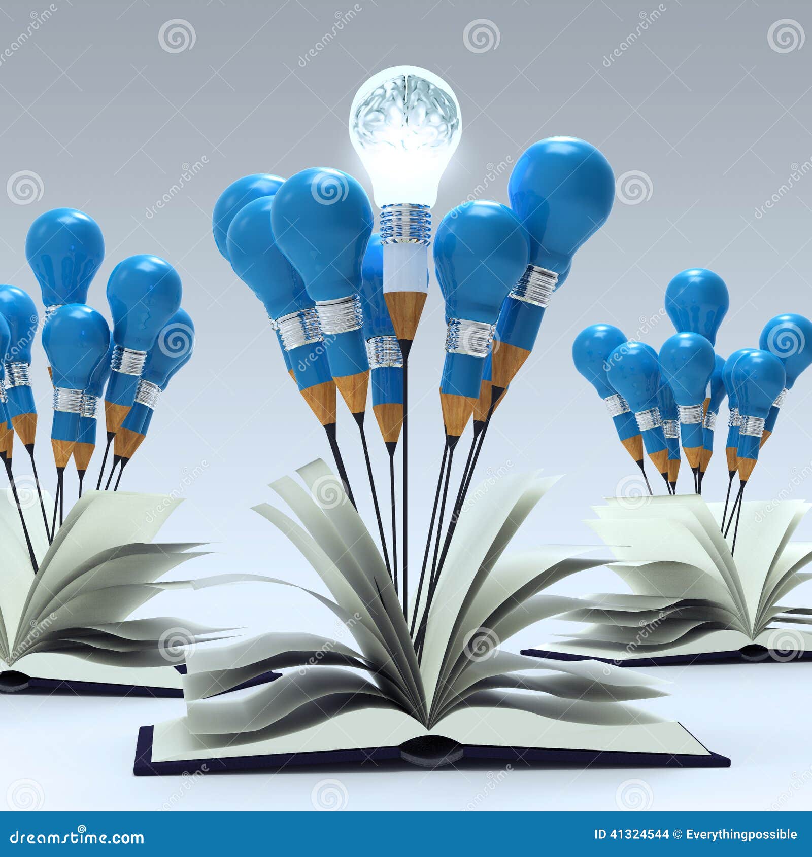 Open Book with 3d Metal Human Brain Stock Illustration - Illustration ...
