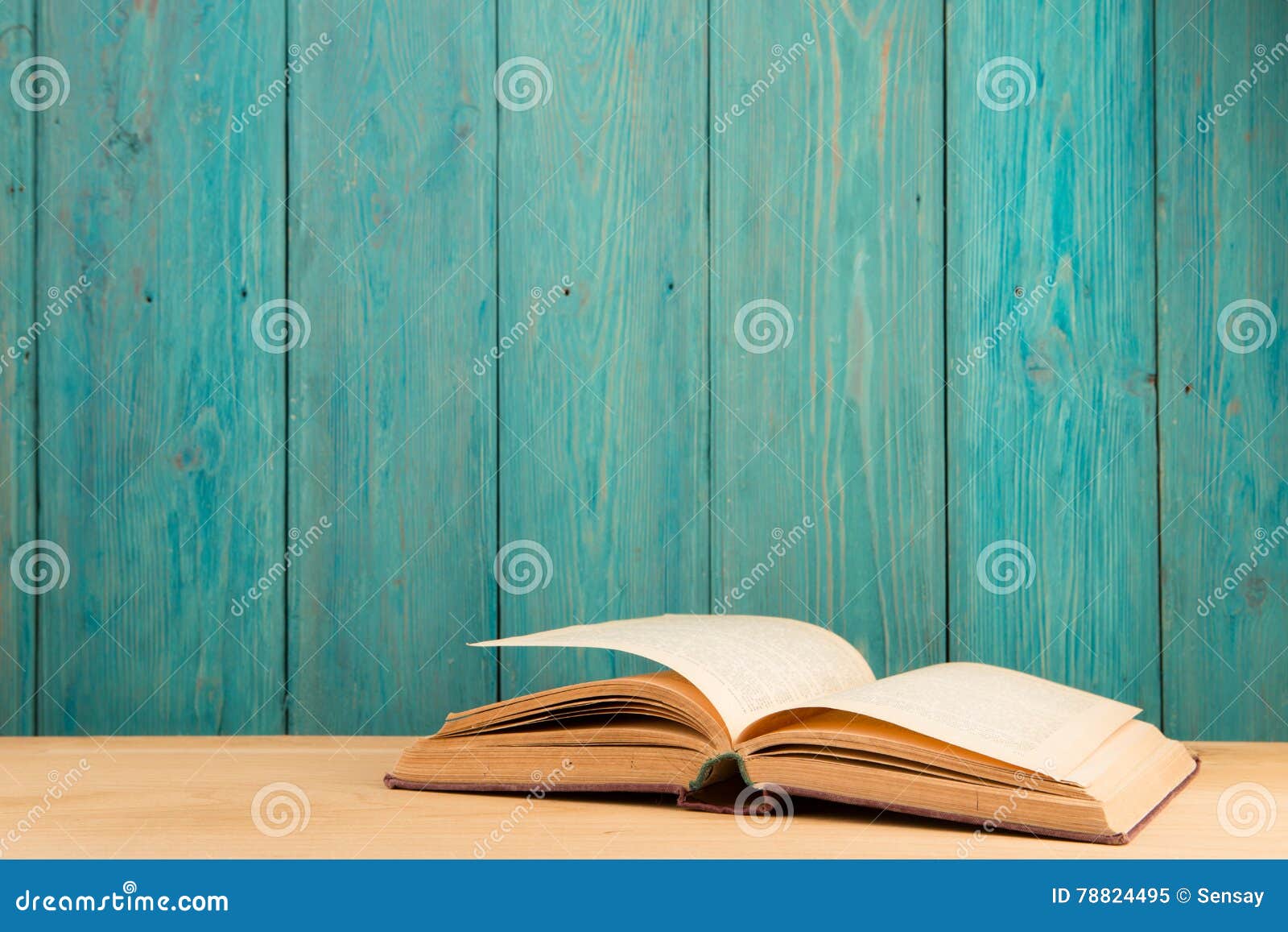 Open Book on the Desk Over Wooden Background Stock Image - Image of ...