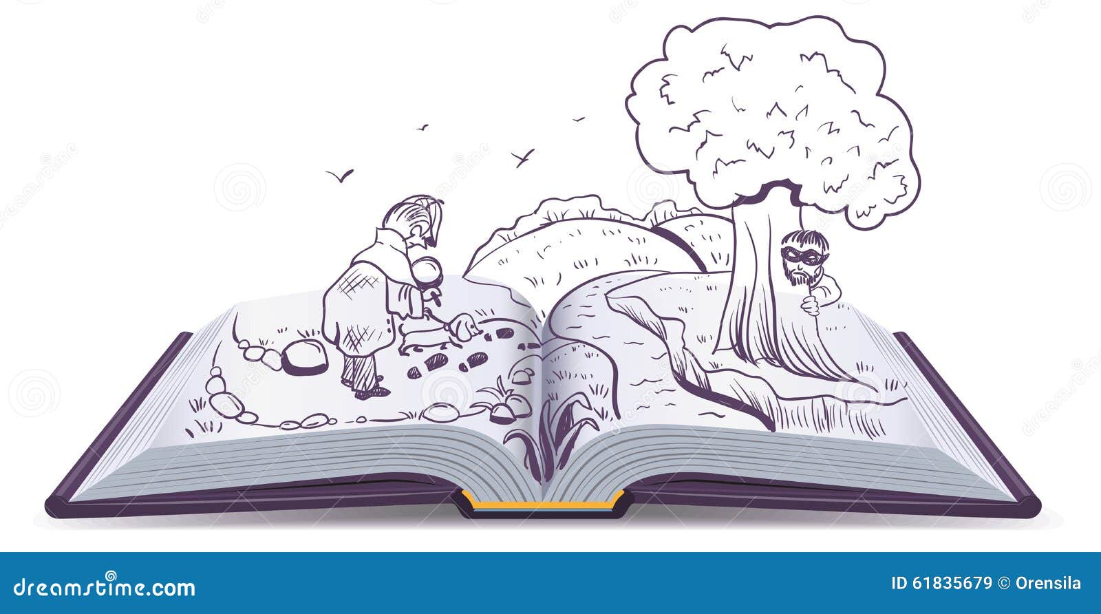 Open Book Detective. Detective with Dog Looking for Culprit Stock ...