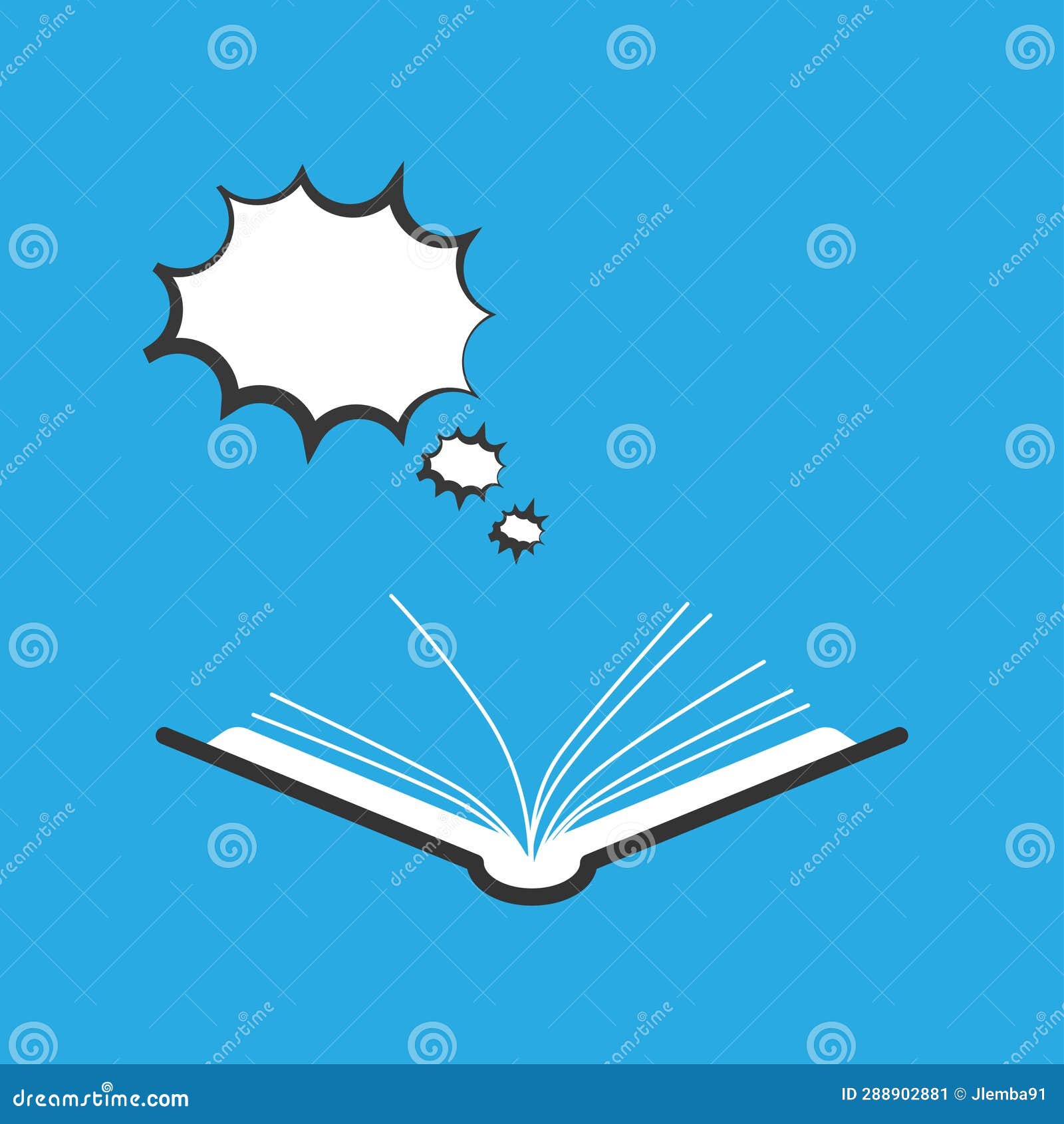 Open Book with Dialog Speech Bubble Isolated on Blue Background. Stock ...