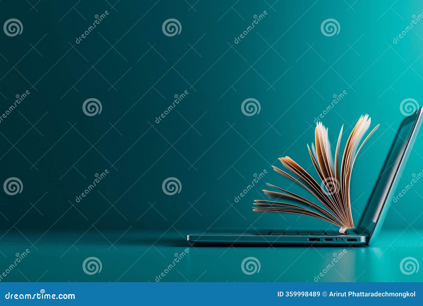 Open Book is Emerging from Laptop, Symbolizing Knowledge and Technology ...