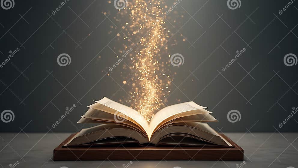 Open Book Emitting Sparkling Particles of Light, Symbolizing Knowledge ...