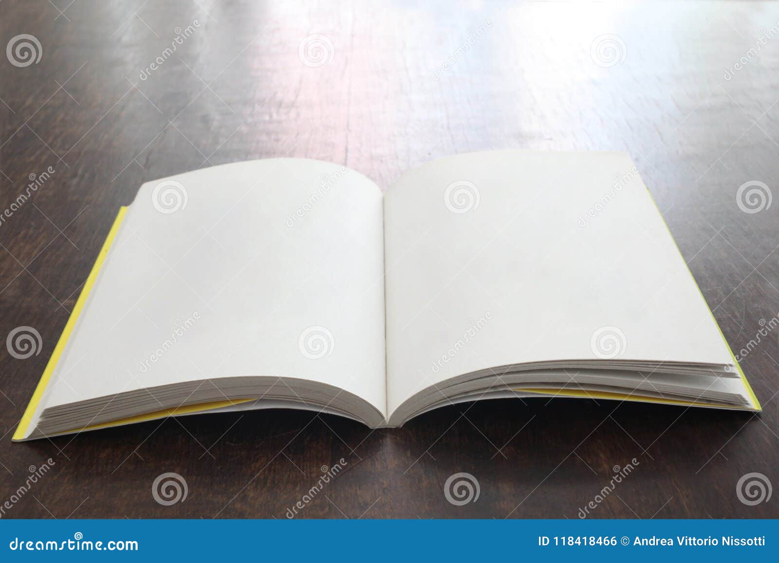 Open Book with Empty Pages on a Wooden Table with Copy Space Stock ...