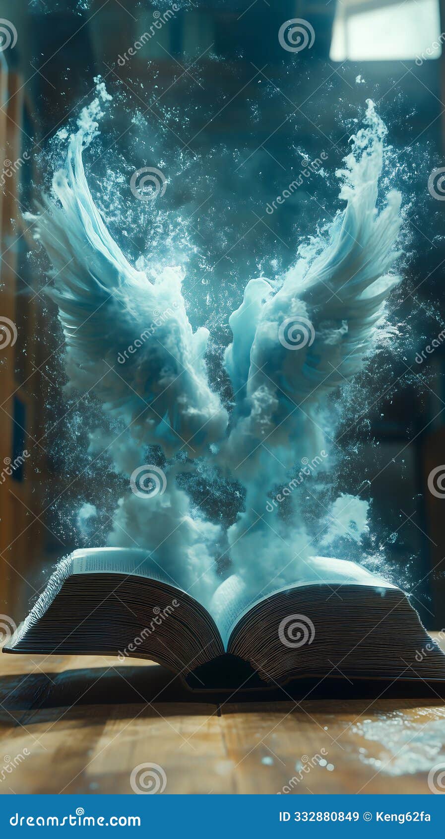 Open Book With Ethereal Cloud Wings, Symbolizing The Power Of ...