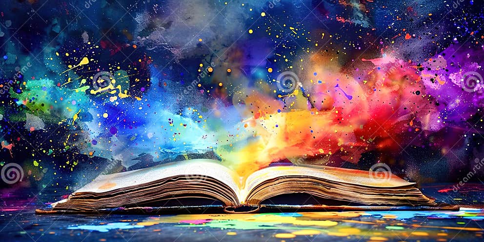 An Open Book with Exploding Colors Stock Photo - Image of levitation ...