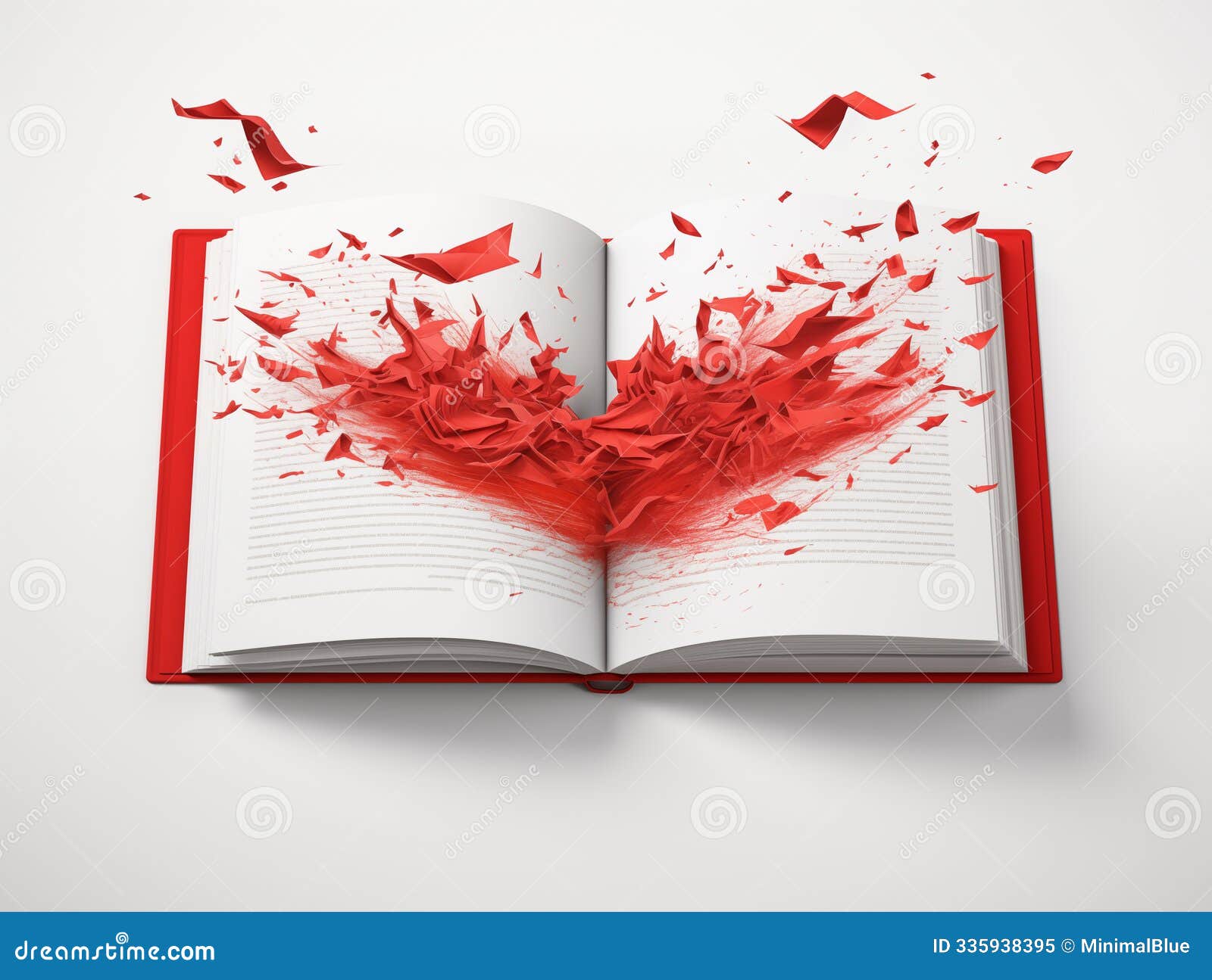 Open Book with Exploding Red Pages Forming a Heart Shape Stock ...