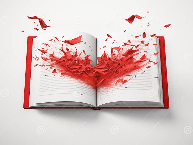 Open Book with Exploding Red Pages Forming a Heart Shape Stock ...