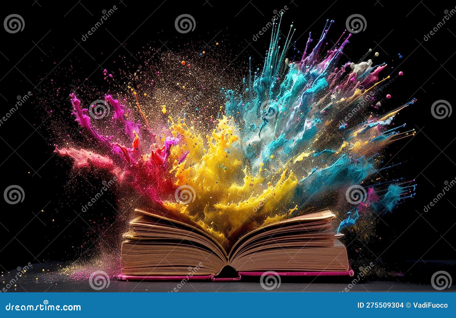 An Open Book and an Explosion of Colorful Colors. the Book of Knowledge ...