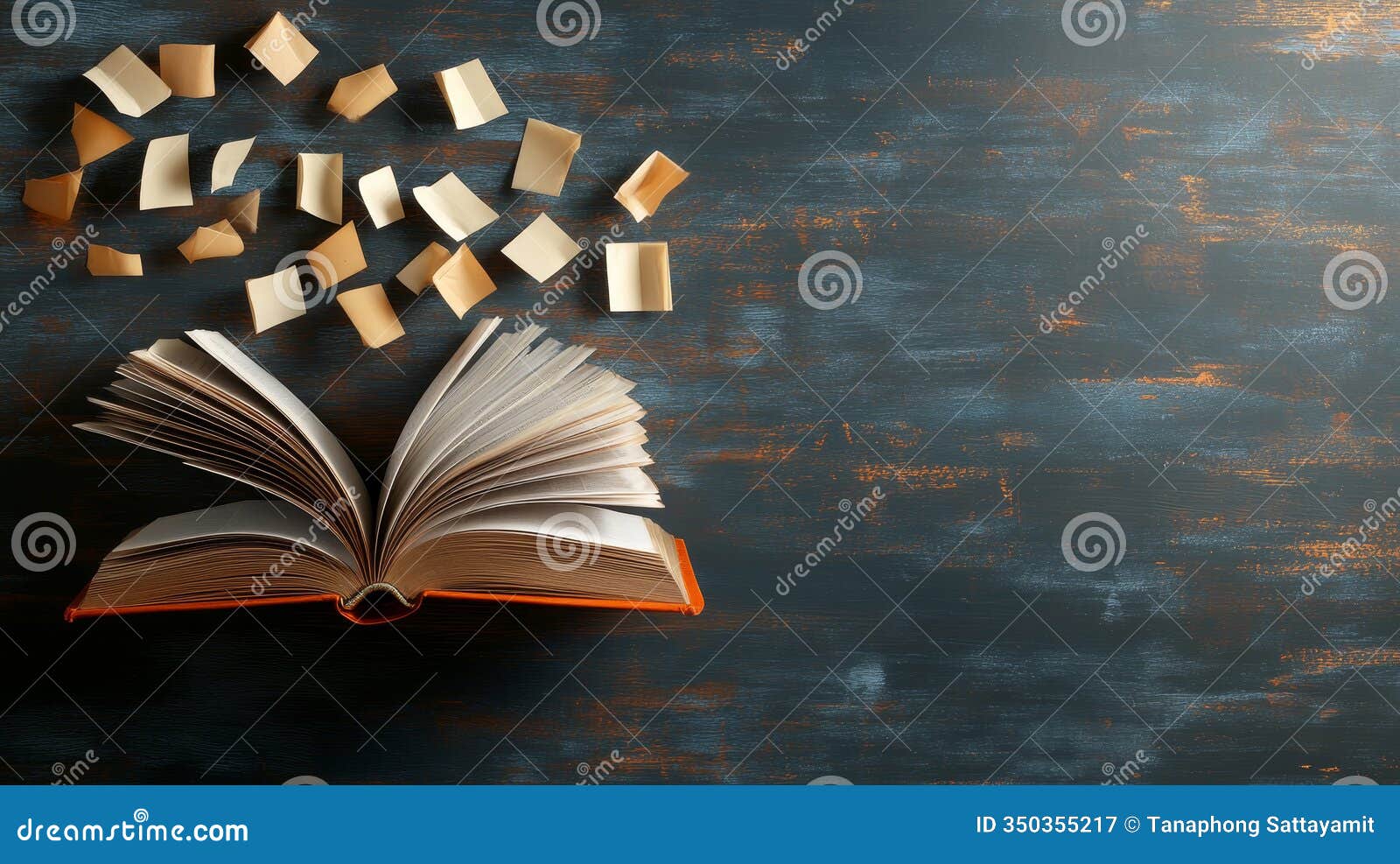 Open Book with Falling Pages Knowledge Ideas Reading Imagination ...