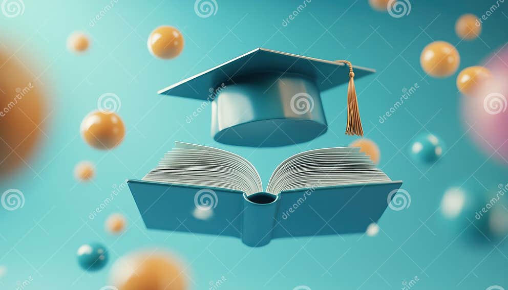 Open Book Floating on Pastel with Graduation Cap and Engaged in Reading ...