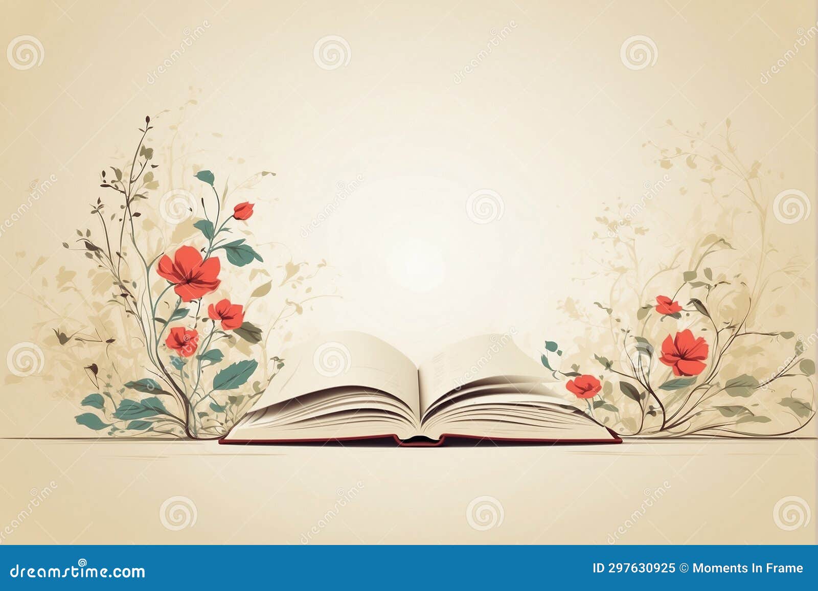 Open Book with Flowers and Leaves on Light Background Stock ...