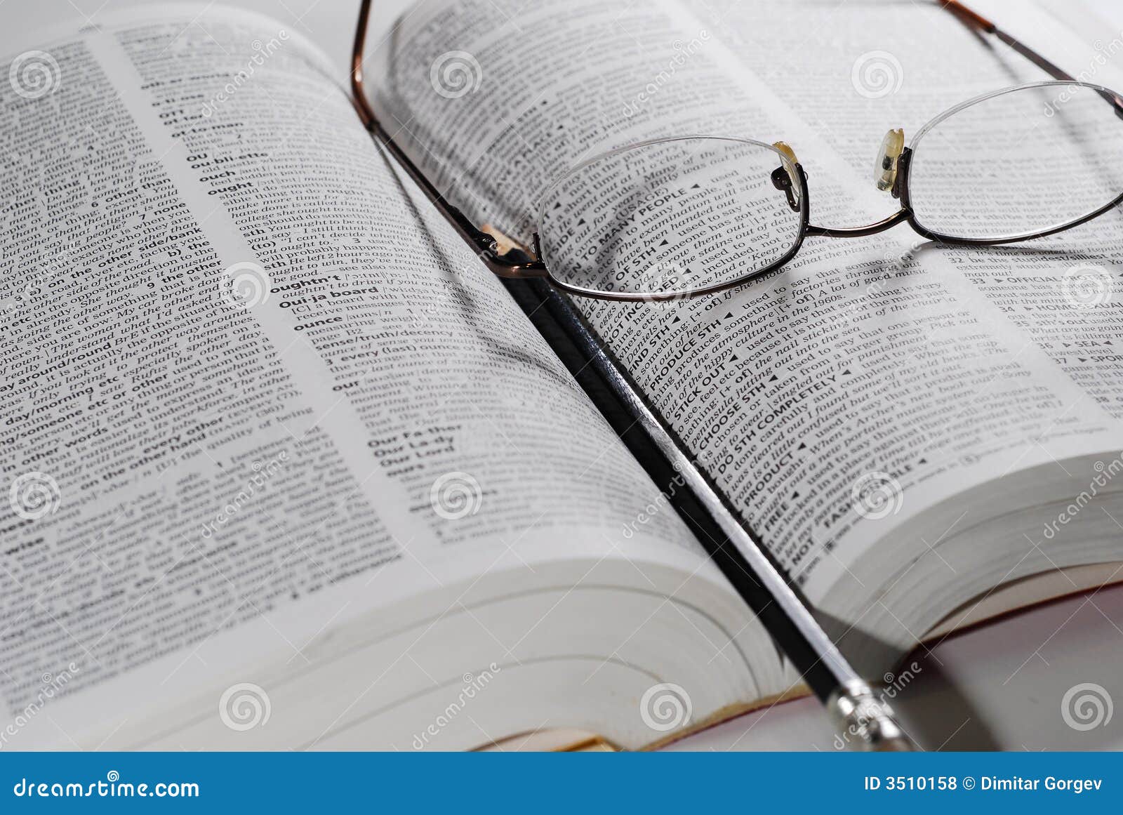 Open Book with Glasses and Pen Stock Photo - Image of paragraph ...