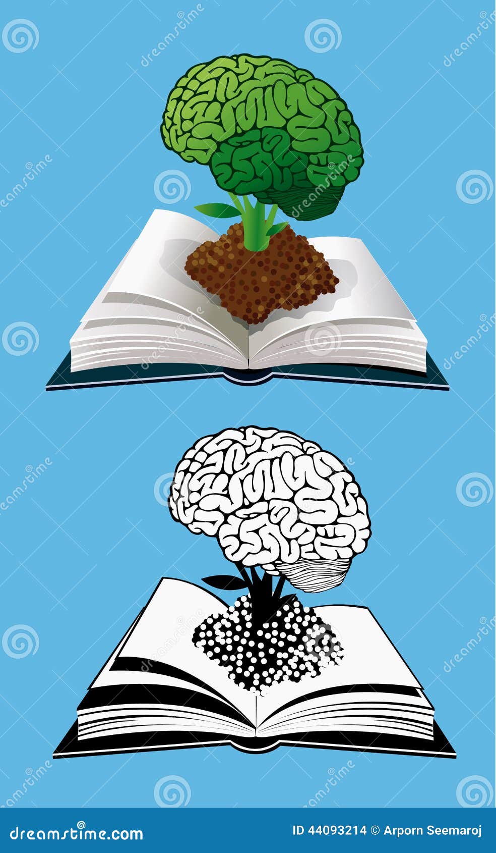 Open Book with a Glowing Brain Stock Vector - Illustration of acquire ...