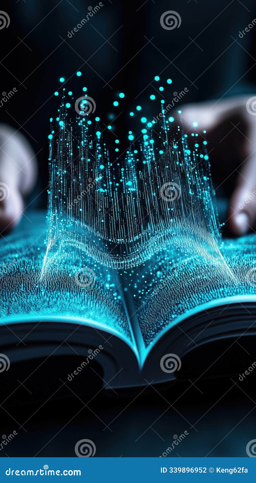 Open Book with Glowing Data Streams Emerging, Symbolizing Knowledge and Technology Stock ...