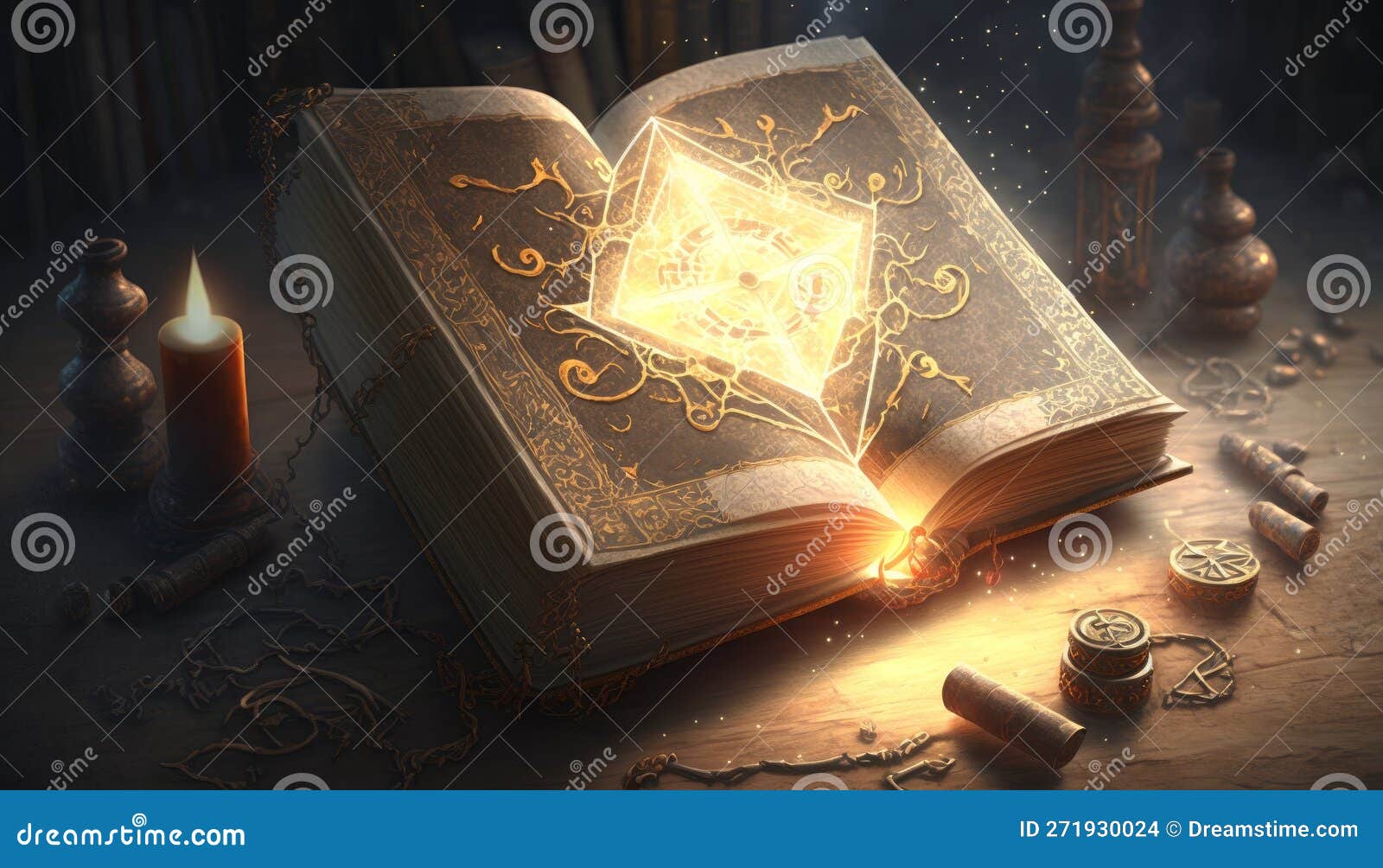 Open Book with Glowing Magic Symbol. Fairy Tale Concept Stock ...