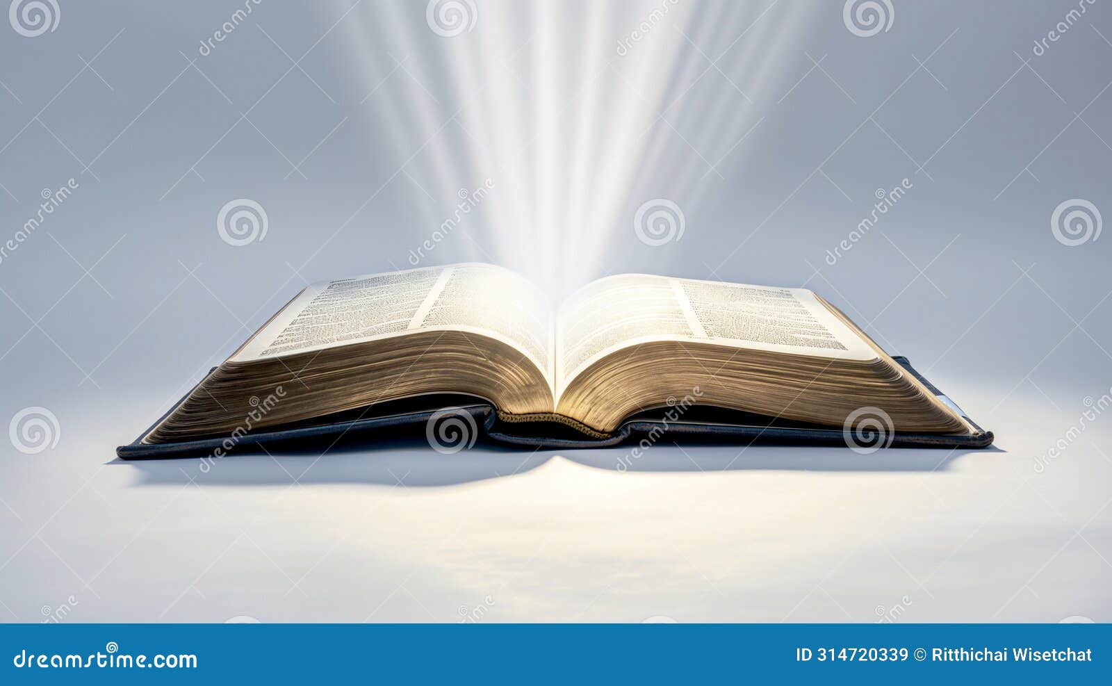 Open Book with Glowing Pages on a Reflective Surface, Rays of Light ...