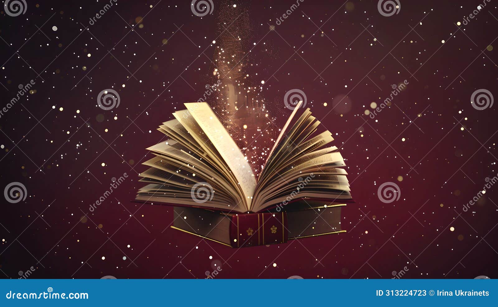 Magical Open Book on a Dark Background, Emitting Light and Stars ...