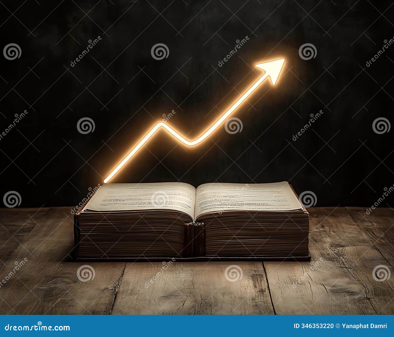 Market Breakout Signals. Open Book with Glowing Upward Arrow Symbolizes ...