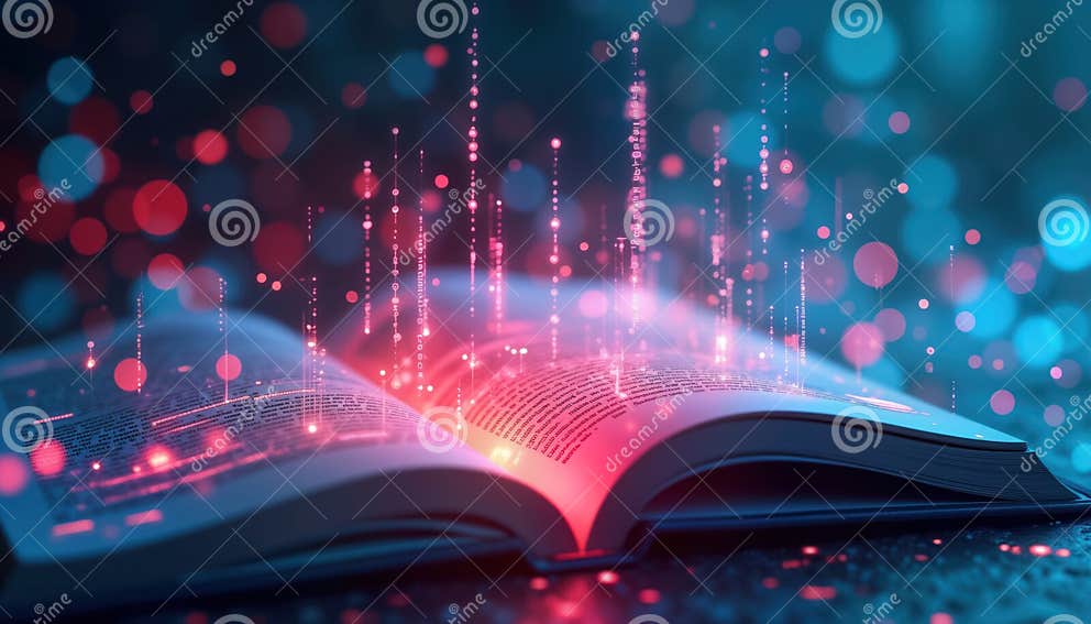 Open Book Glows with Digital Data. Artificial Intelligence Processes Info from Unstructured Text ...