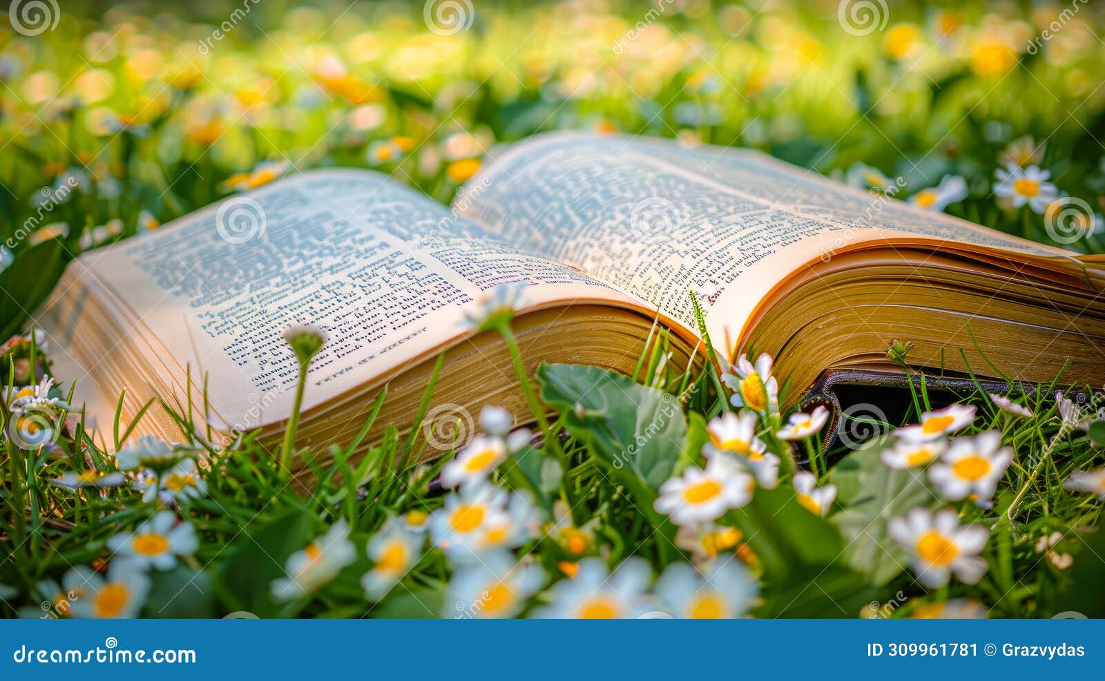 Open Book in the Grass on the Field on Sunny Day in Spring. Beautiful ...