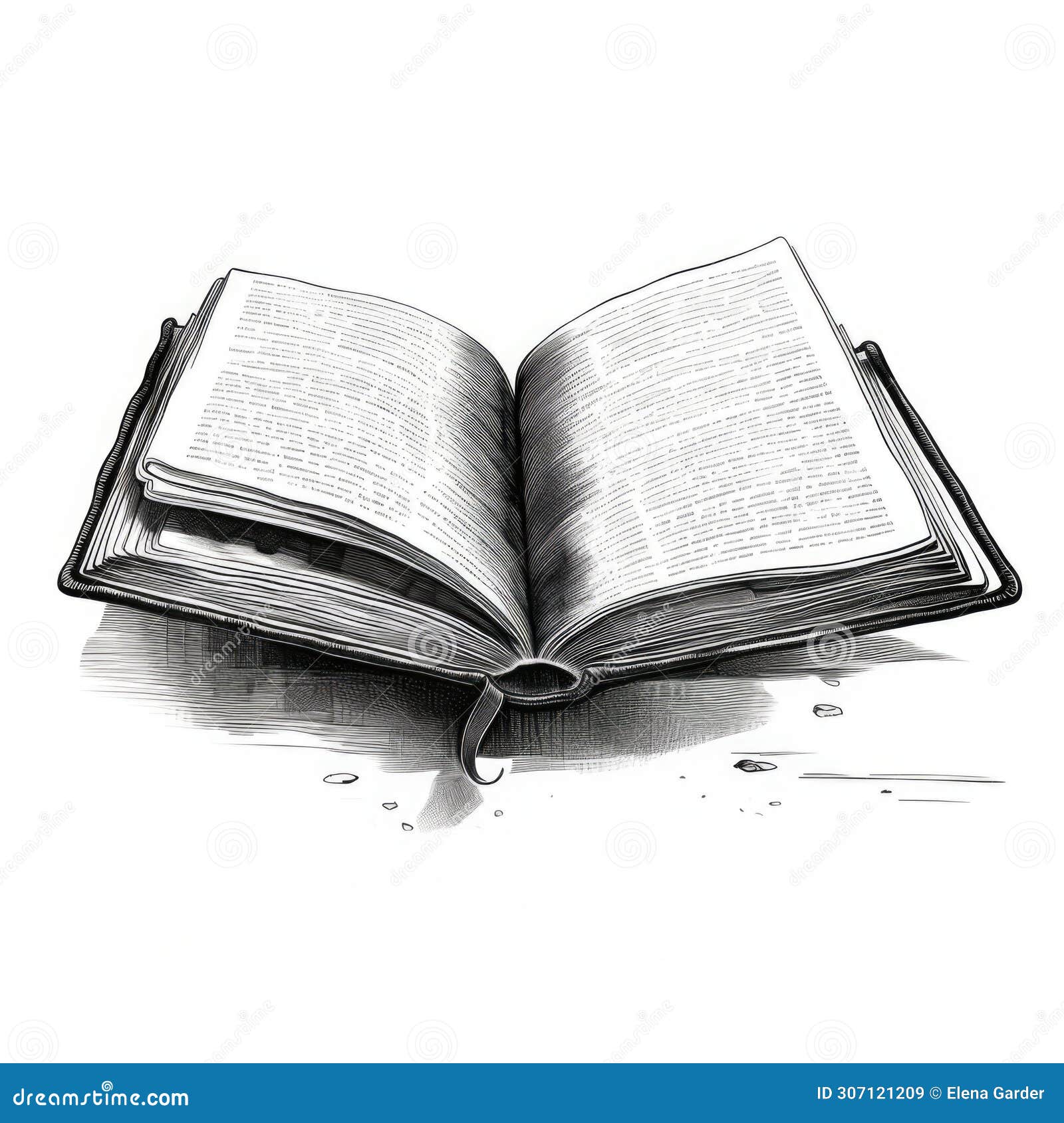 Open Book Gravure Illustration. Retro Open Book with Text. Isolated on ...