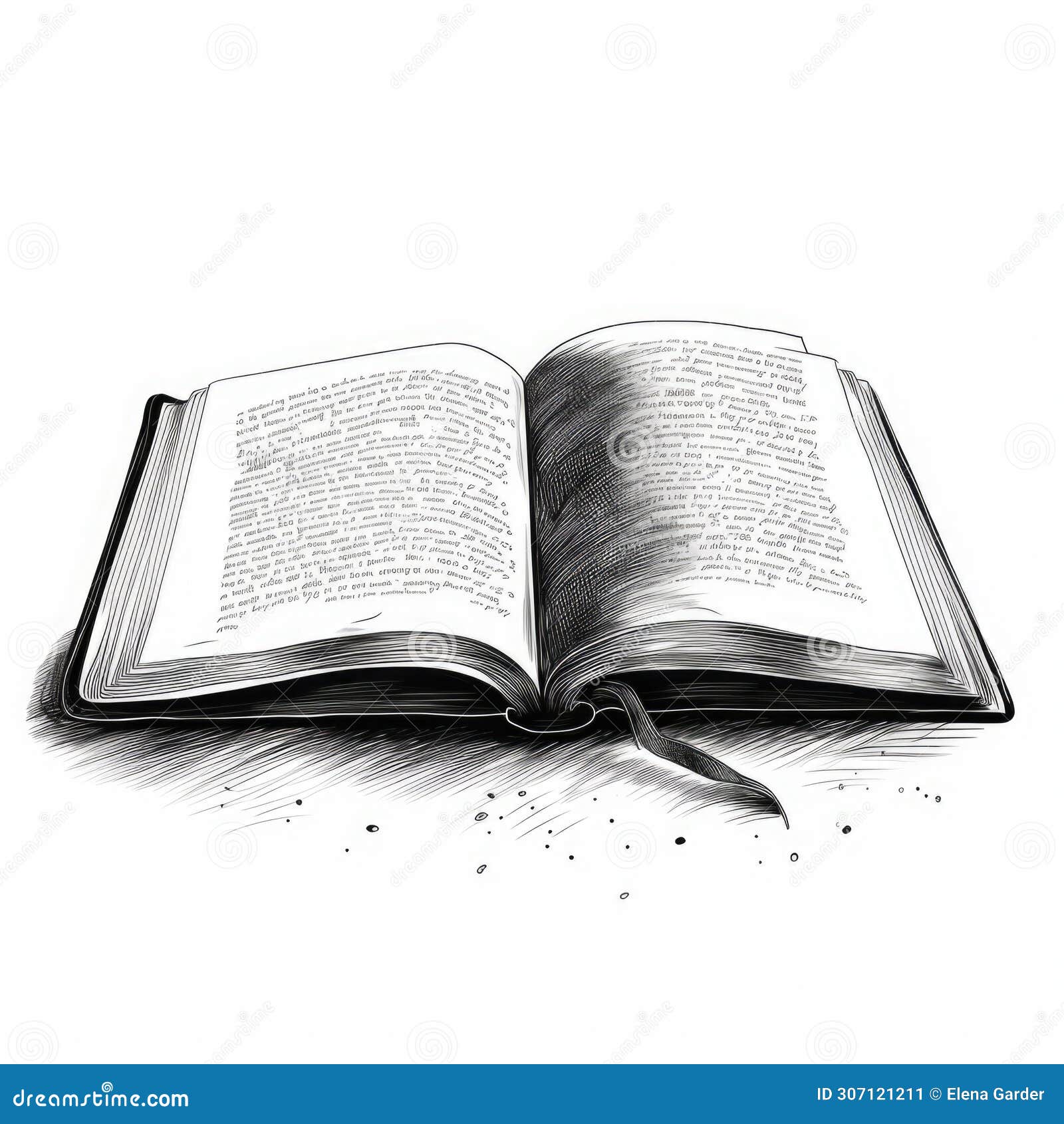 Open Book Gravure Illustration. Retro Open Book with Text. Isolated on ...