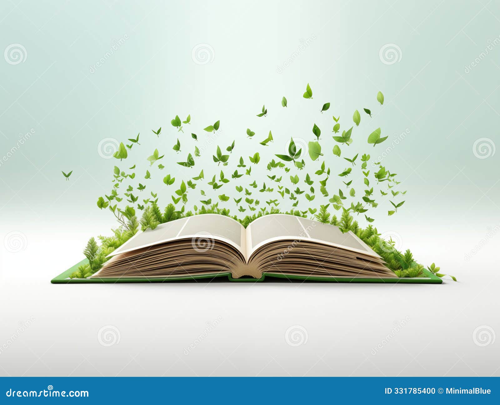 Open Book with Green Leaves Emerging Stock Illustration - Illustration ...