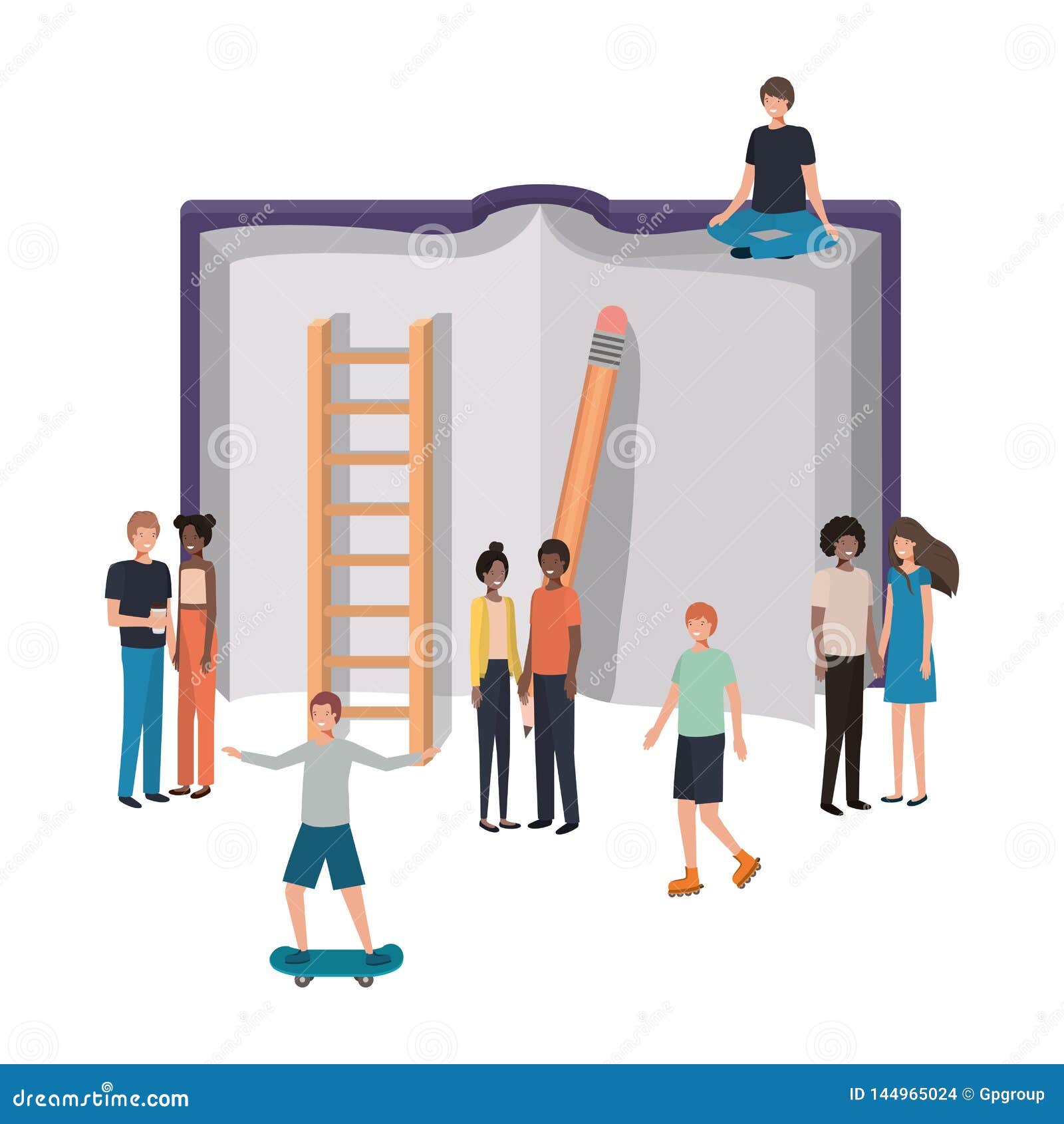 Open Book with Group of People Smiling Avatar Character Stock Vector ...