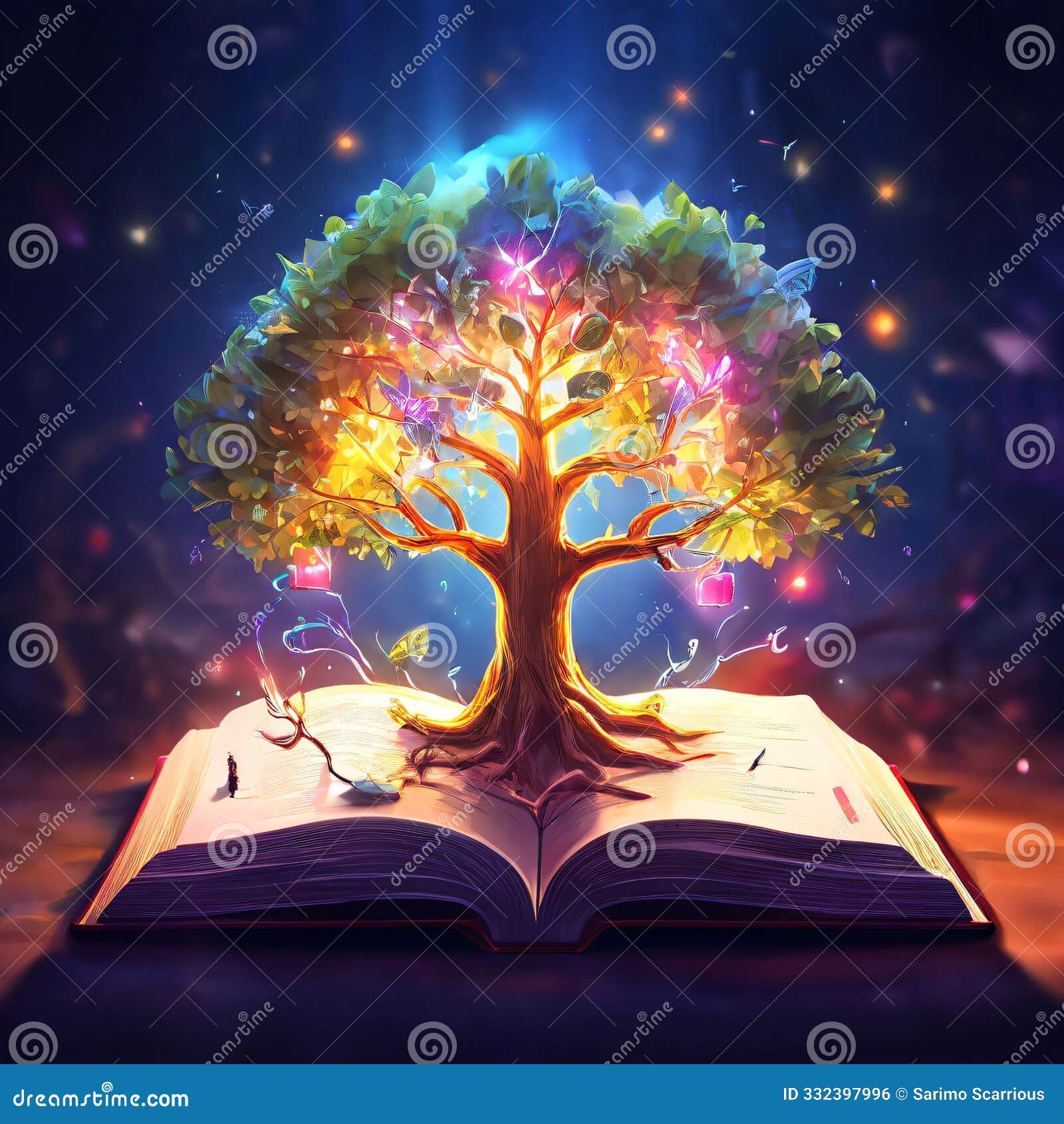 Open Book with Growing Tree Stock Illustration - Illustration of nature ...