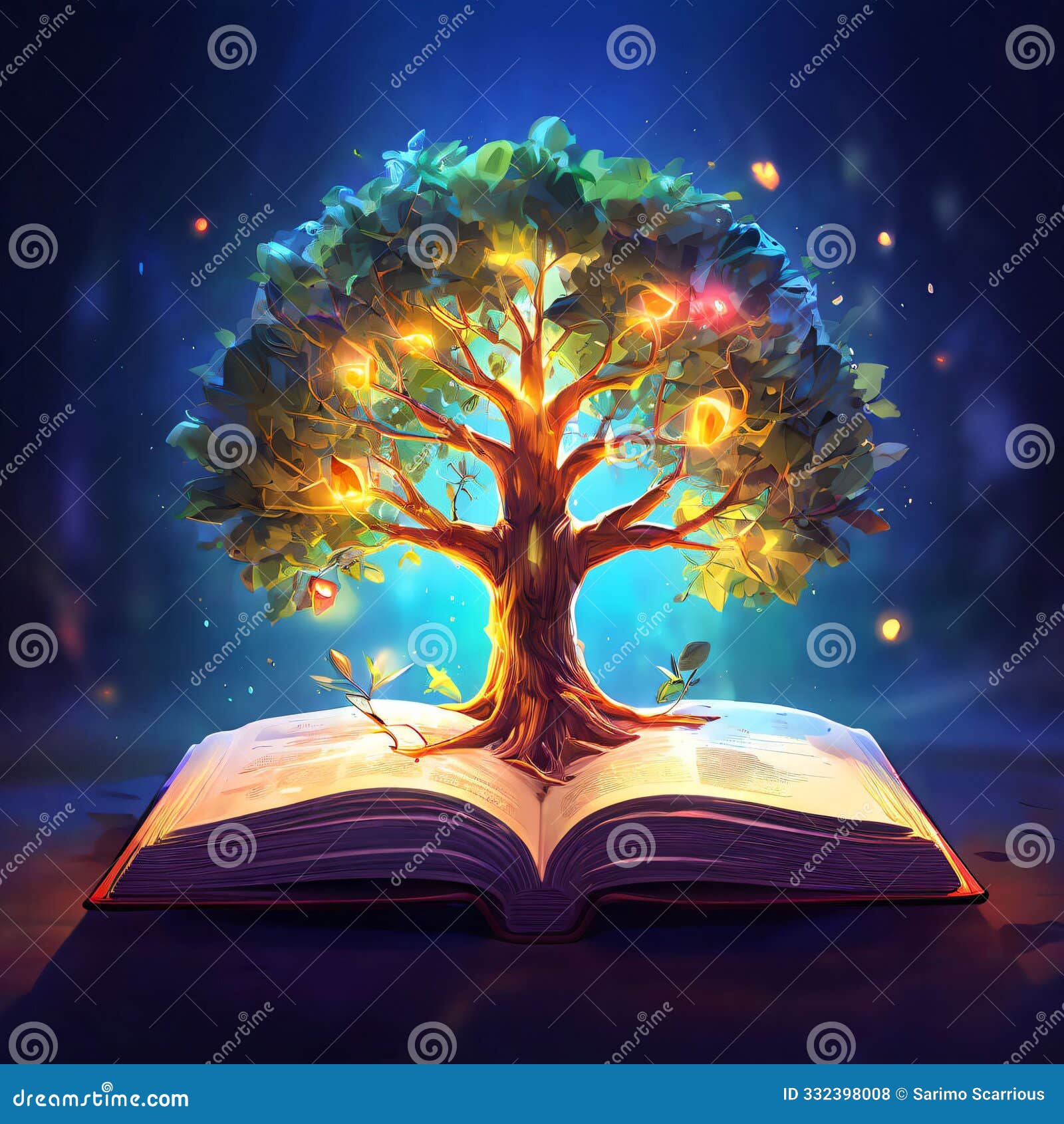 Open Book with Growing Tree Stock Illustration - Illustration of ...