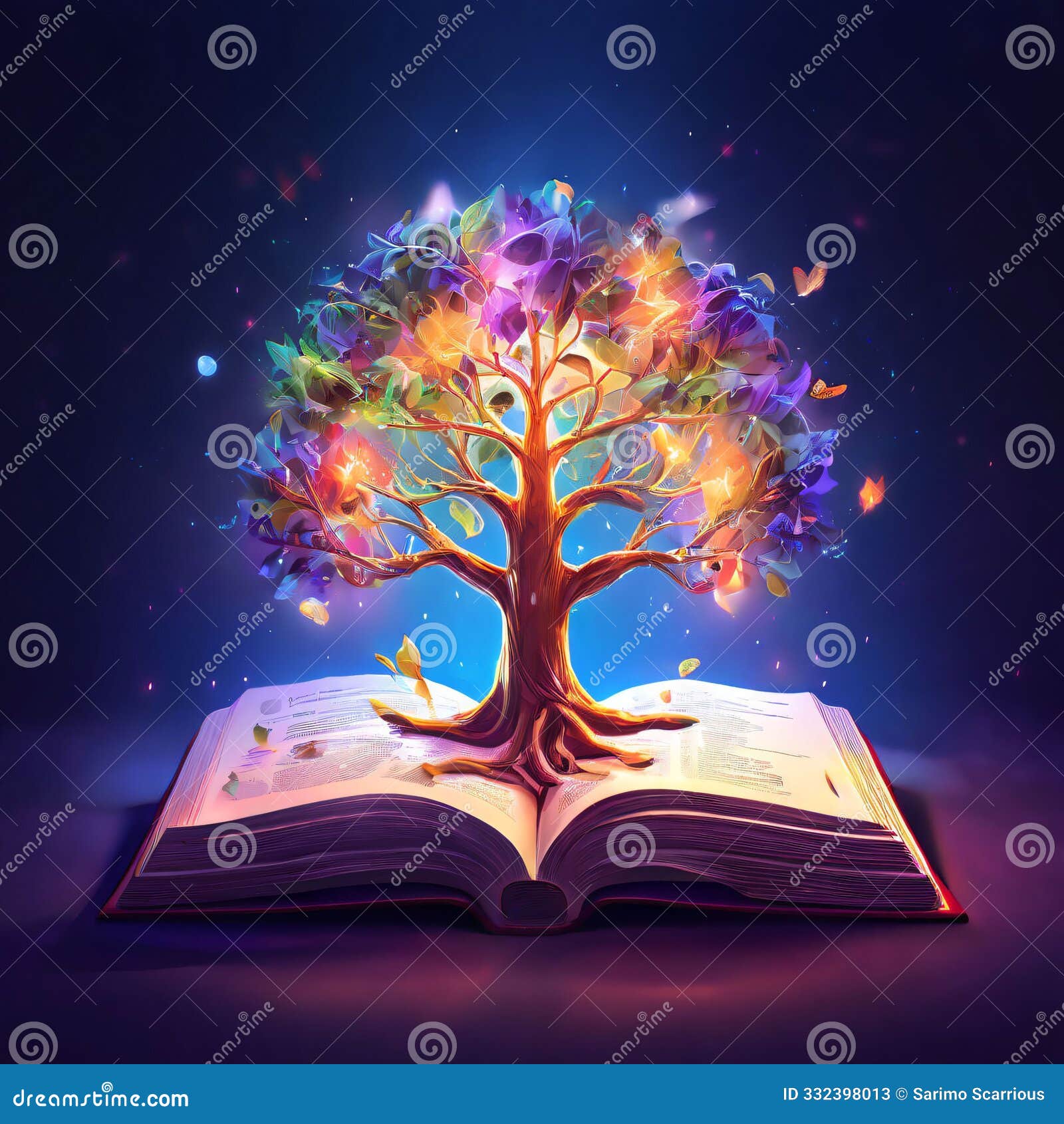 Open Book with Growing Tree Stock Illustration - Illustration of ...