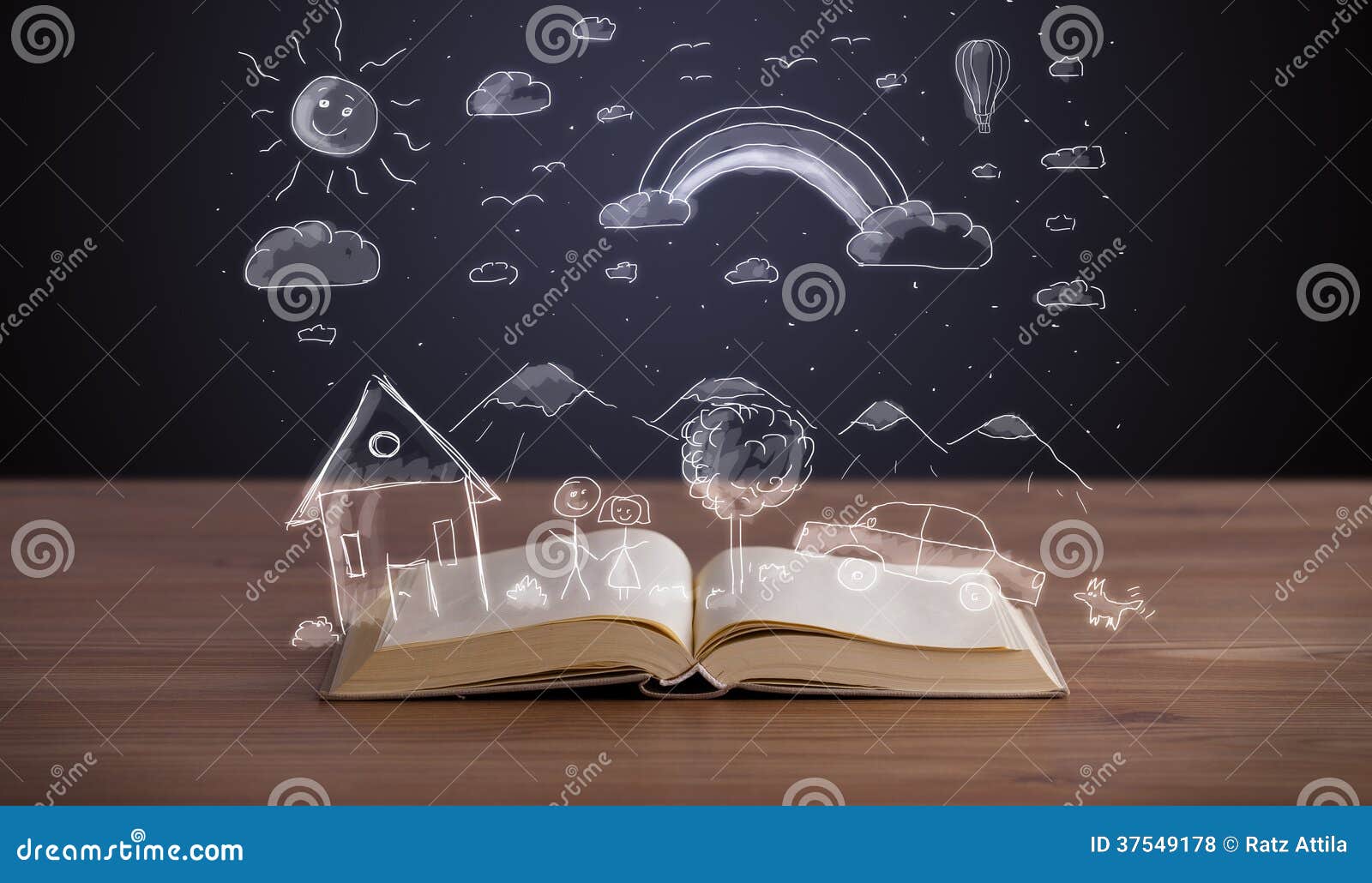 Open Book with Hand Drawn Landscape Stock Photo - Image of education ...