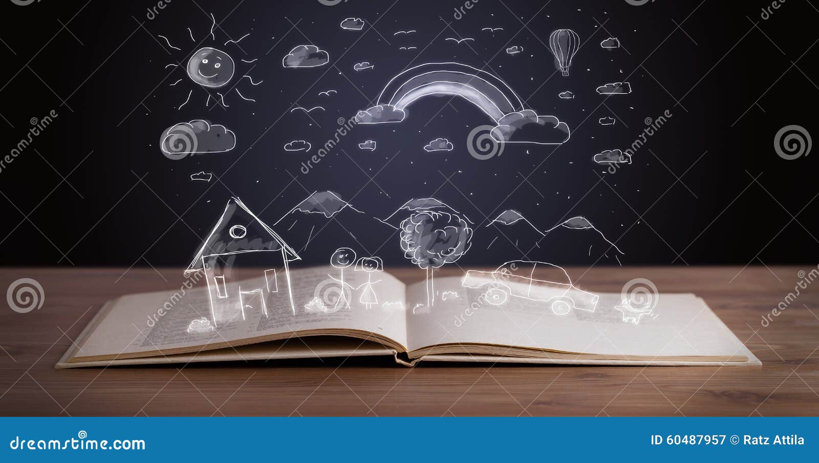 Open Book with Hand Drawn Landscape Stock Image - Image of education ...