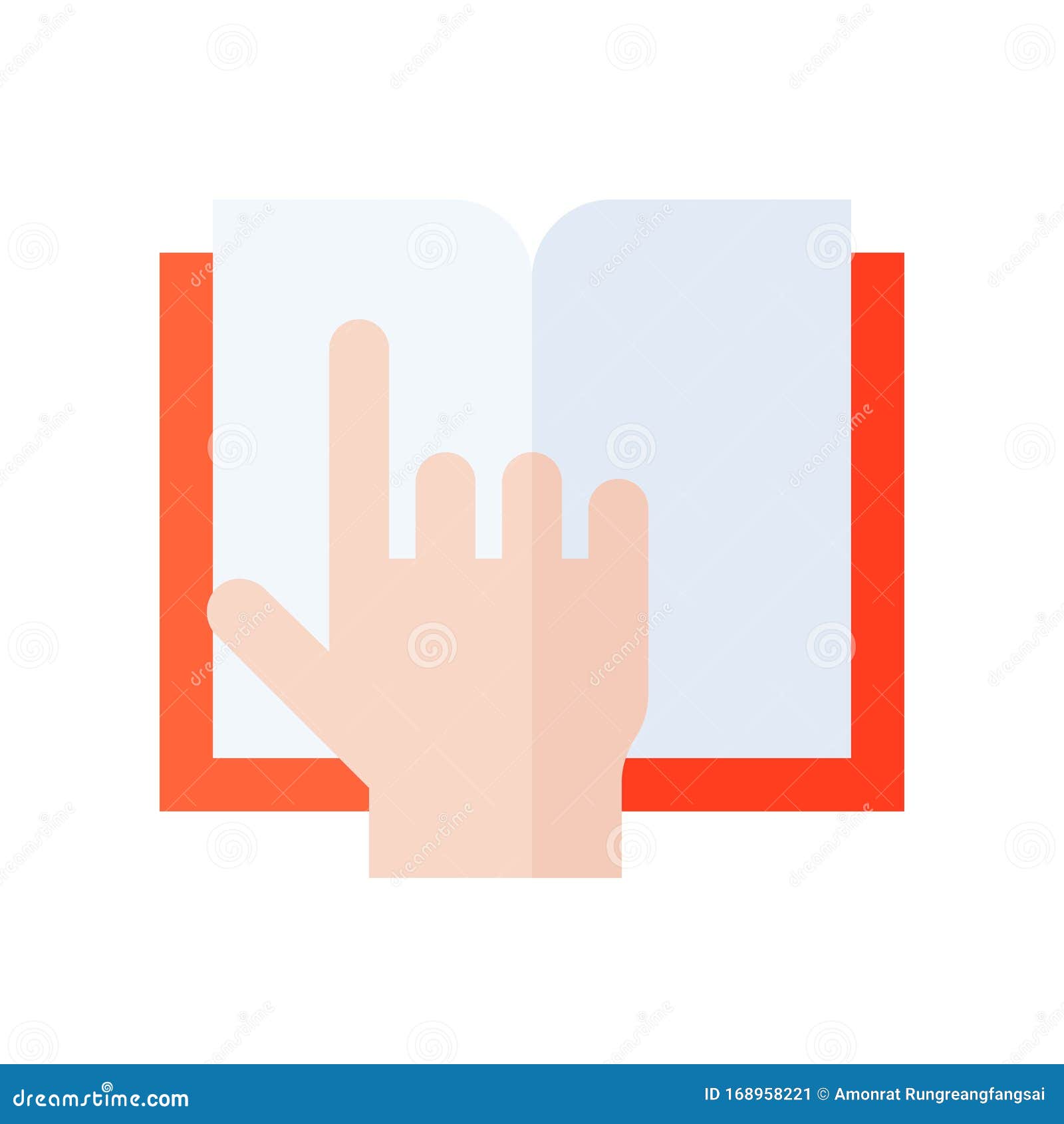 Open Book with Hand Pointing, Flat Style Icon Stock Vector ...