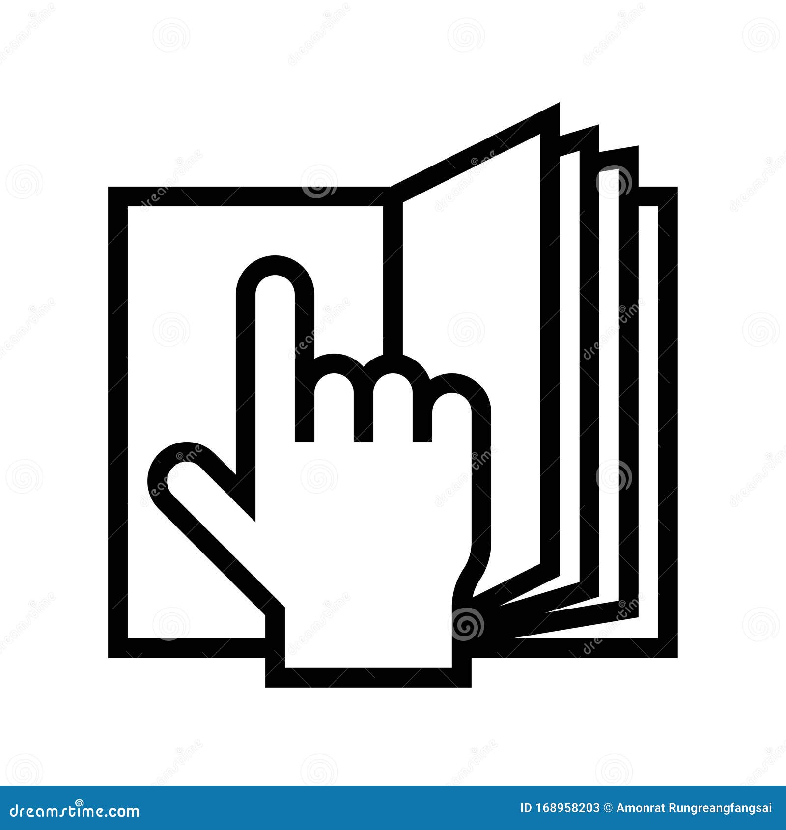 Open Book with Hand Pointing Vector Illustration, Line Style Icon Stock ...