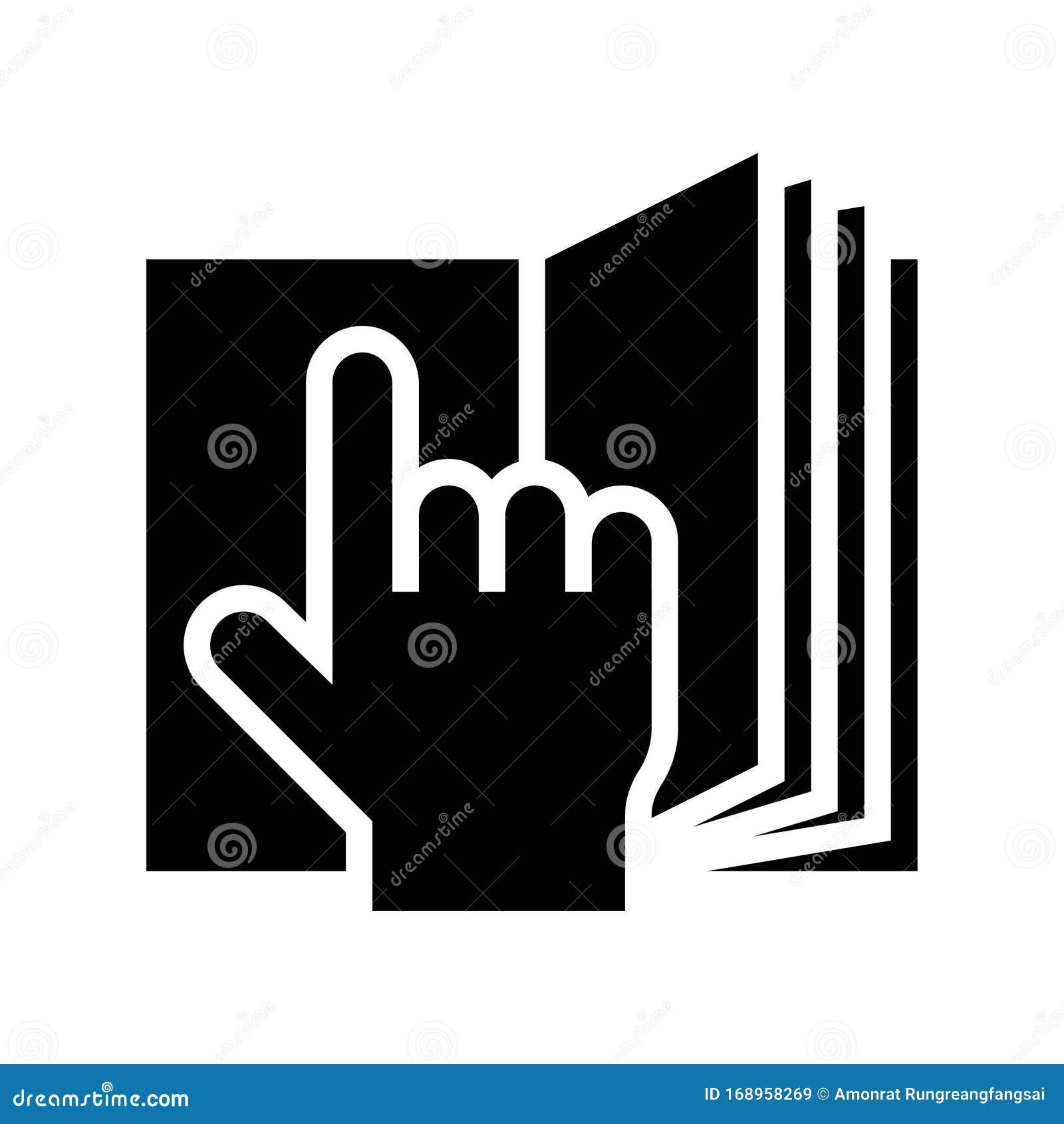 Open Book with Hand Pointing Vector Illustration, Solid Style Icon ...