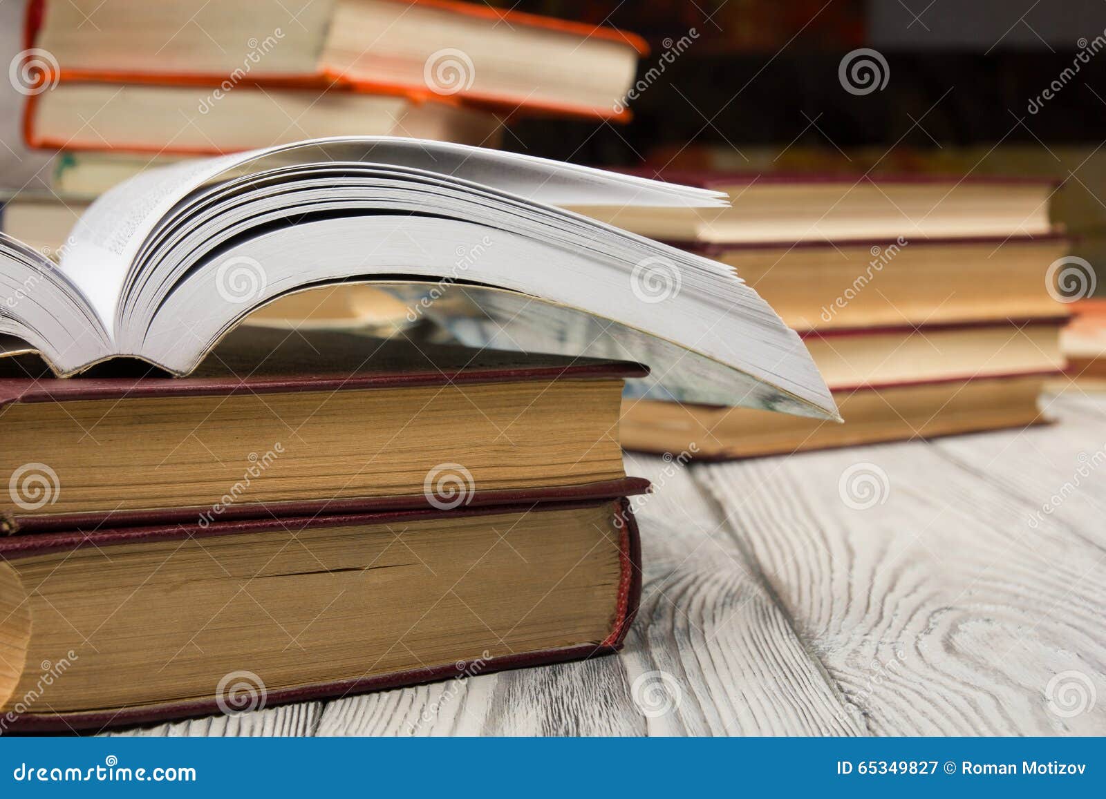 Open Book, Hardback Books on Wooden Table. Back To Stock Image - Image ...